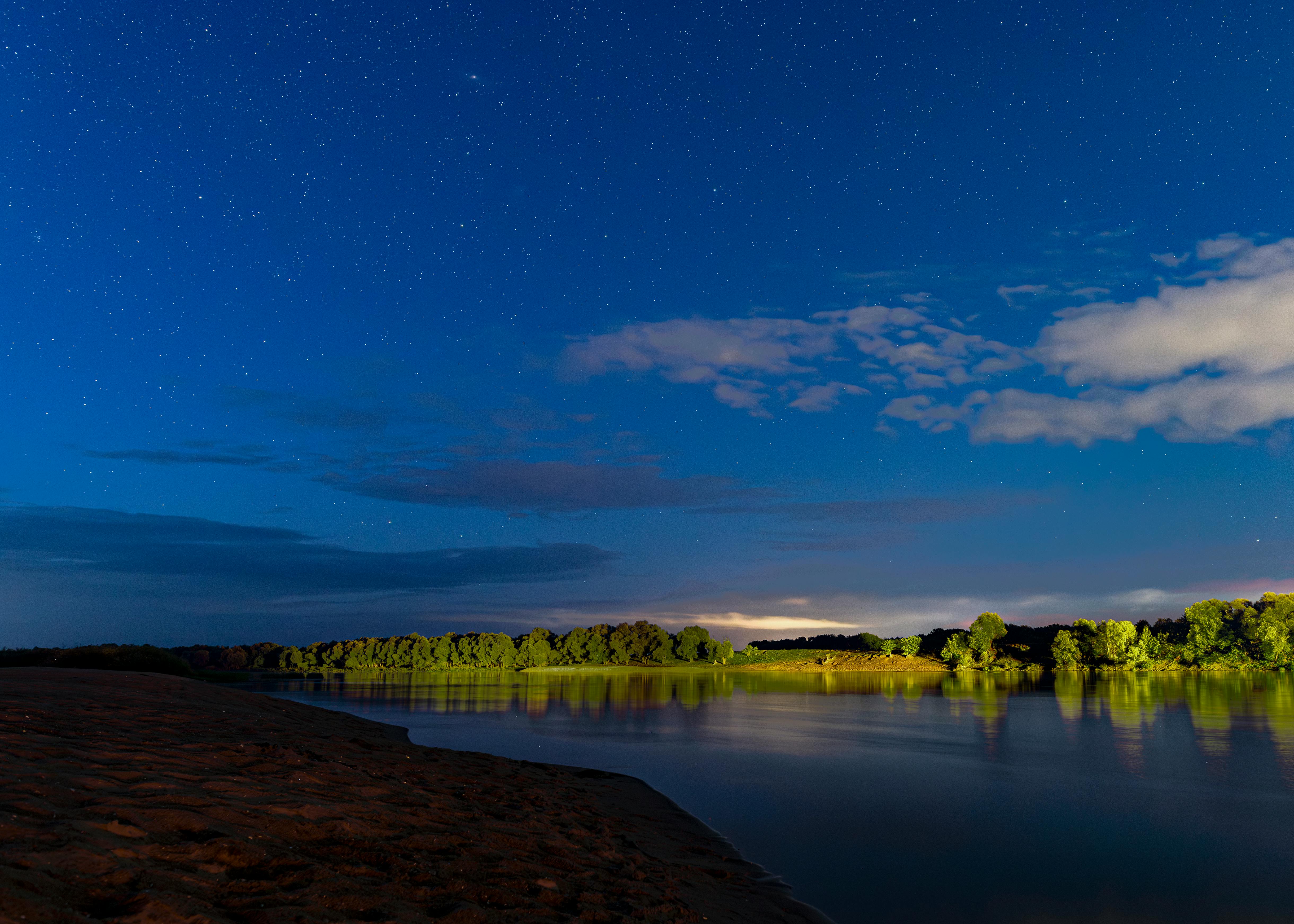 Tranquil Riverbank Night Landscape Stars · Free Stock Photo