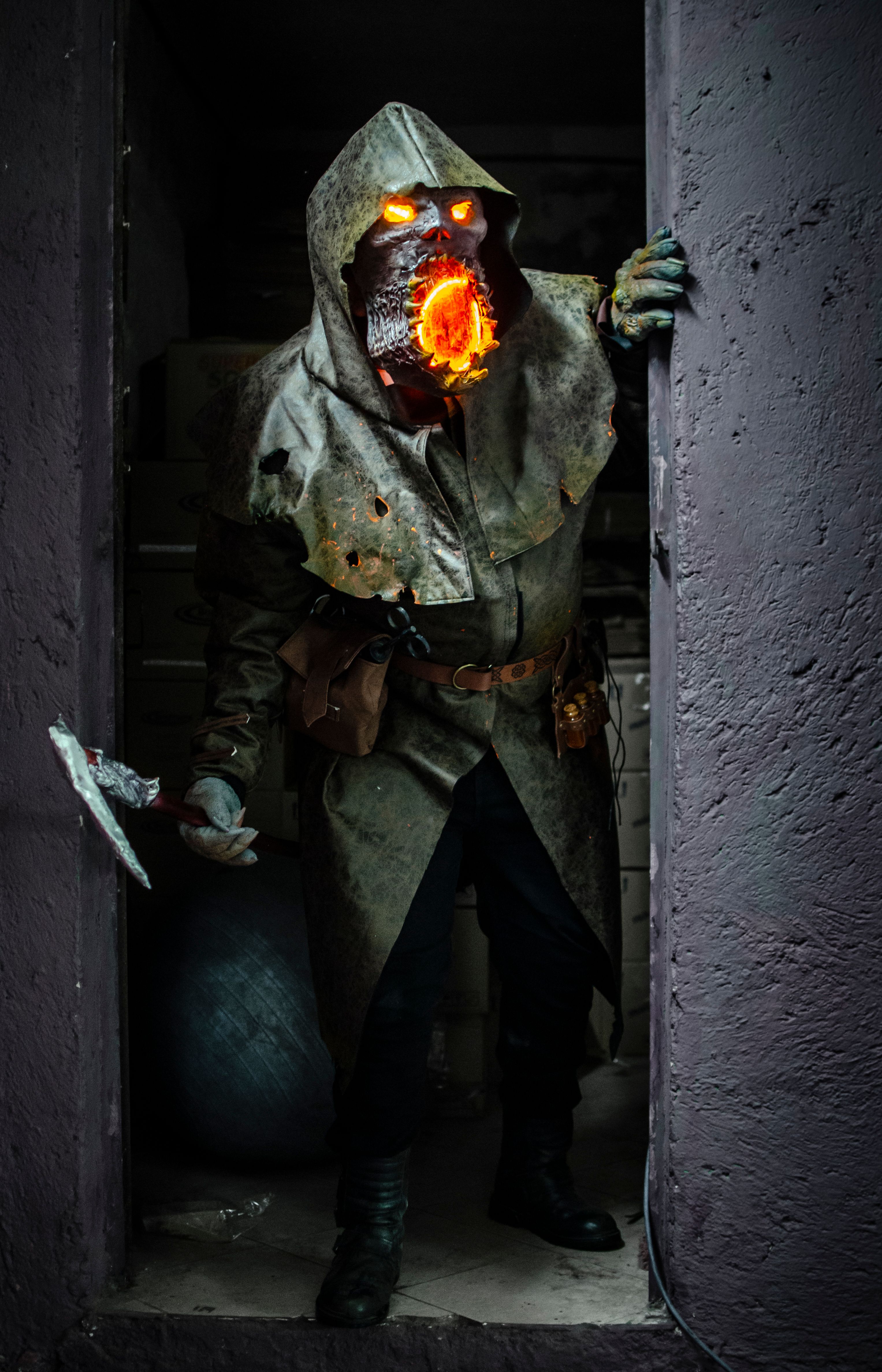 Dark Fantasy Character in Horror Makeup Stands Spookily · Free Stock Photo