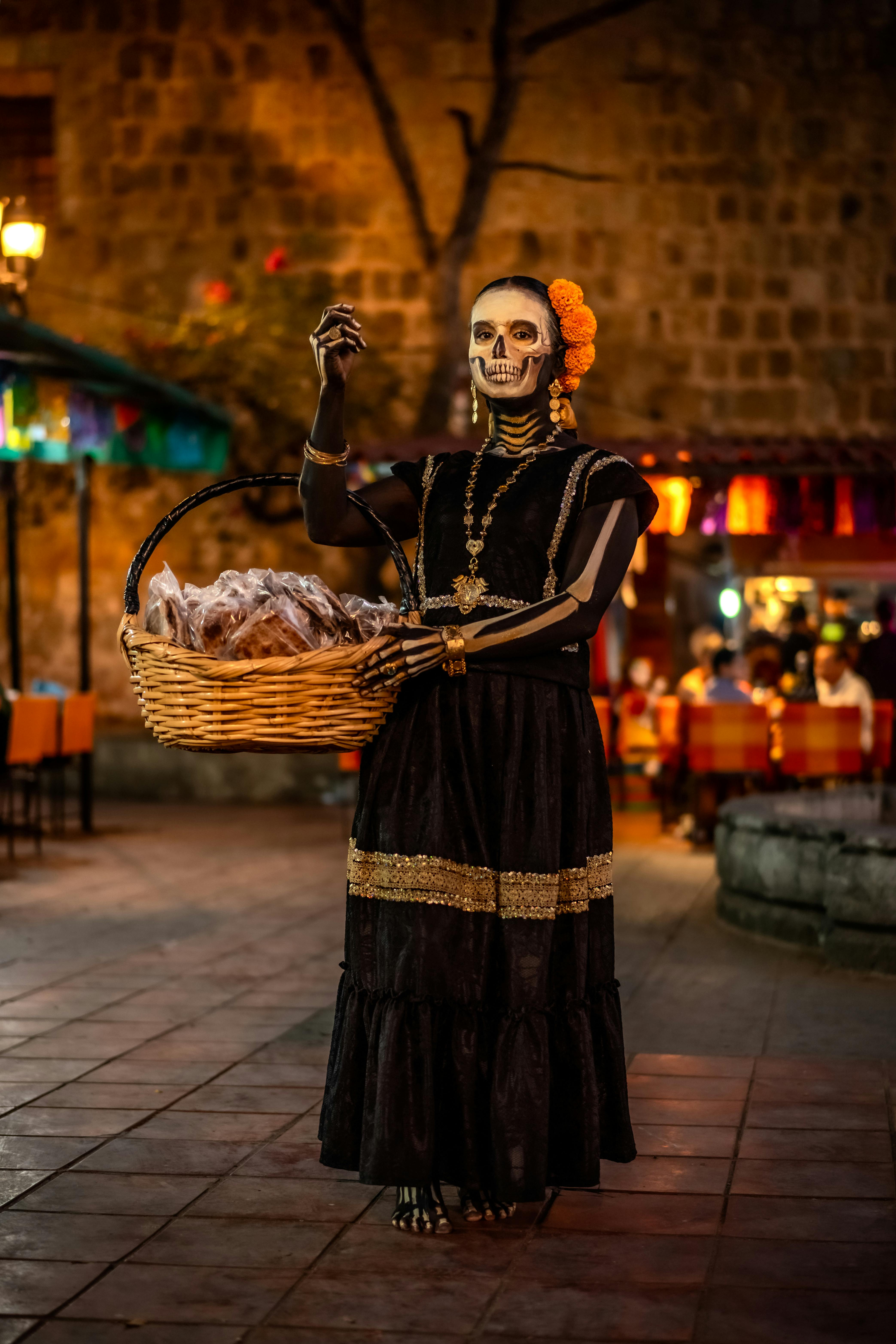 Mexican Catrina in Traditional Costume at Night · Free Stock Photo
