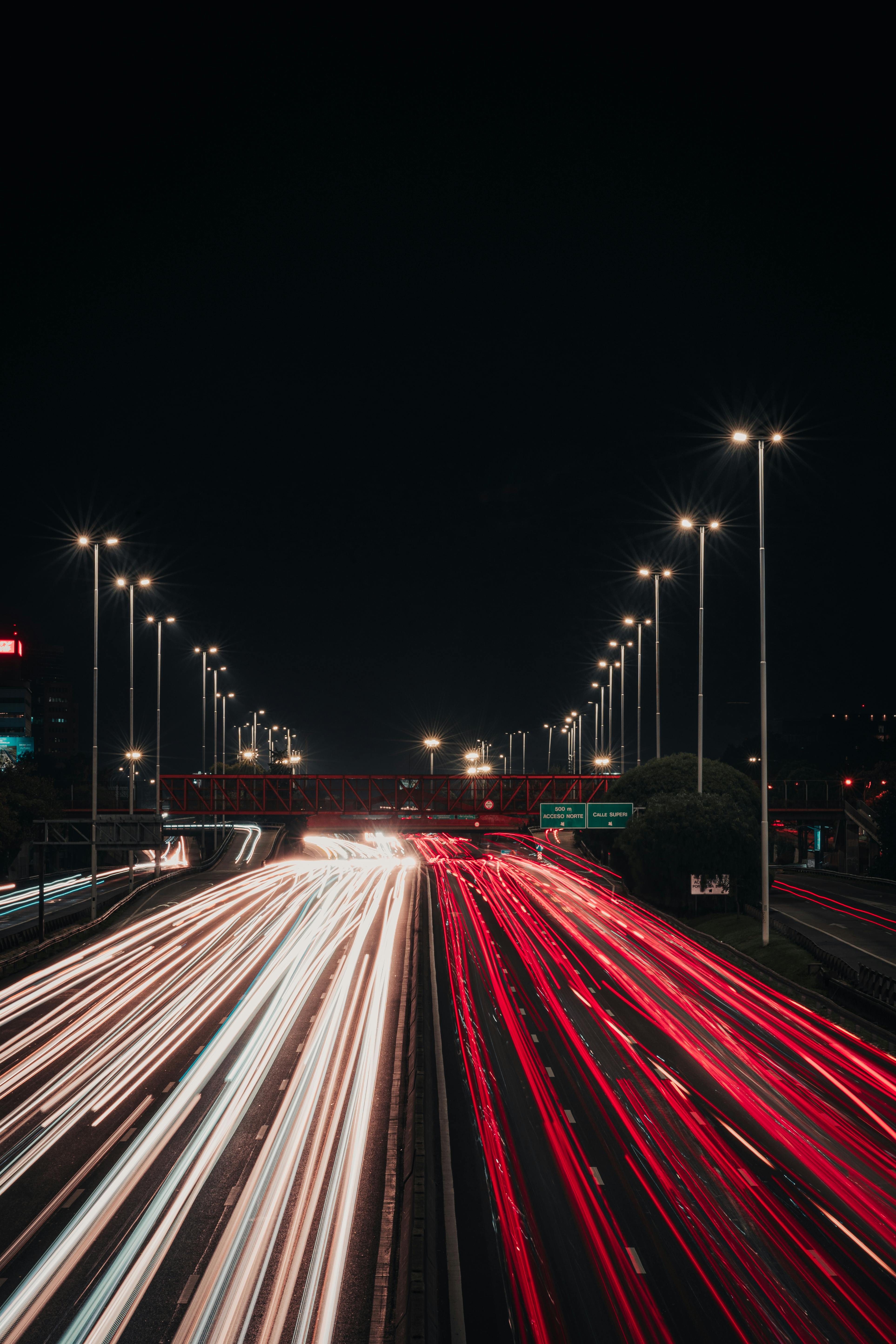 Long Exposure of Highway Traffic at Night · Free Stock Photo