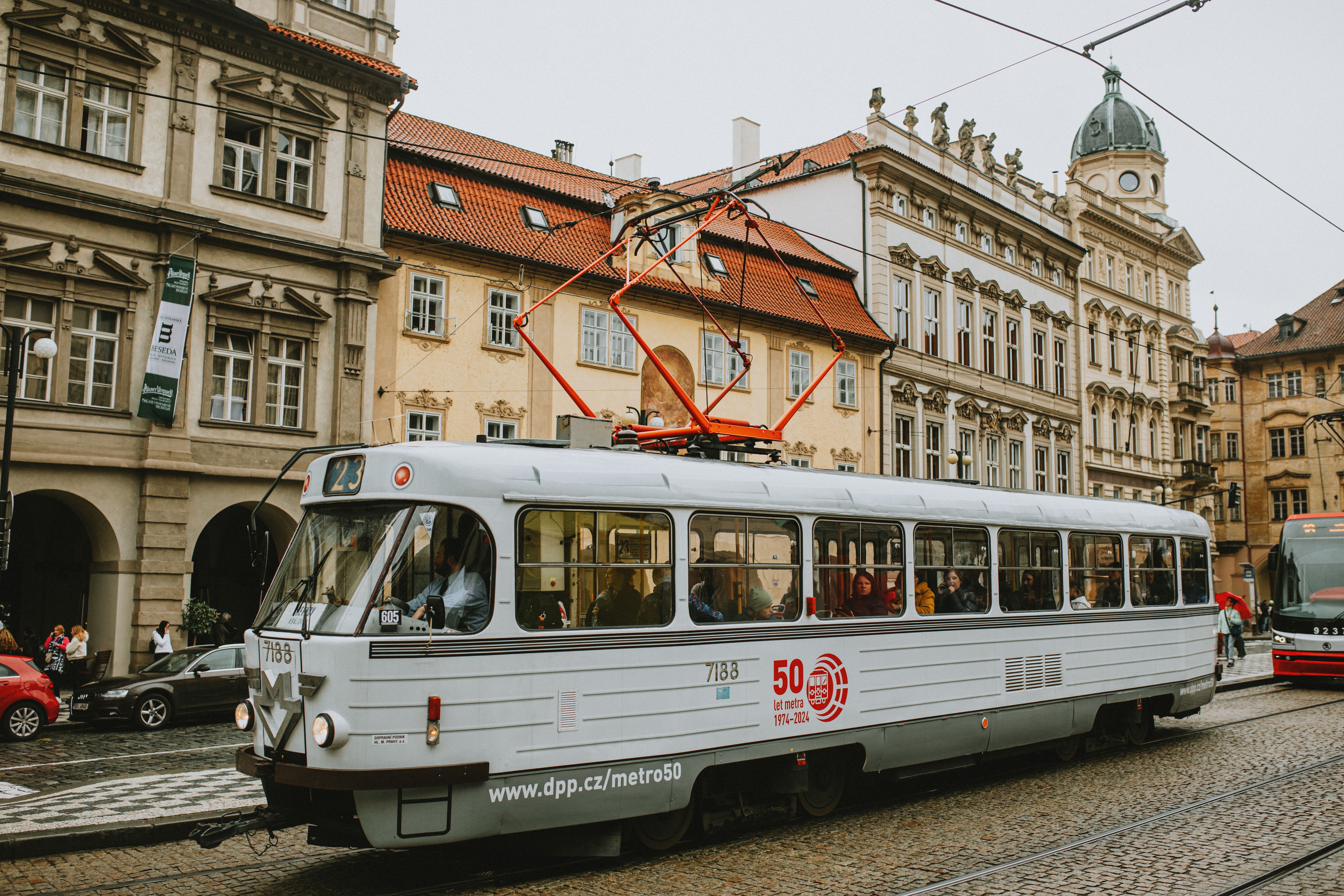 Historic Tram in Prague on a Busy Street · Free Stock Photo