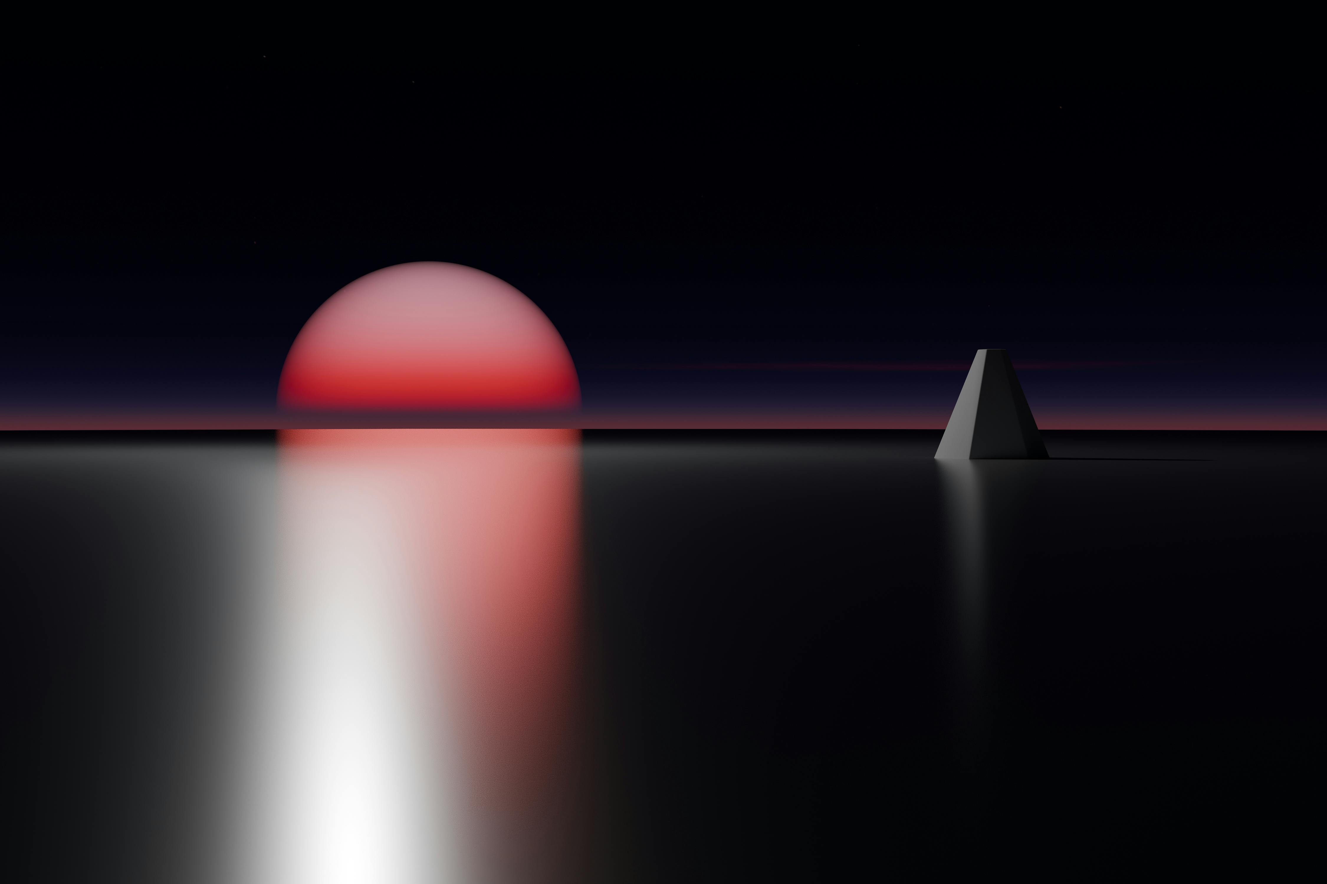 Abstract Geometric Landscape with Red Sun · Free Stock Photo