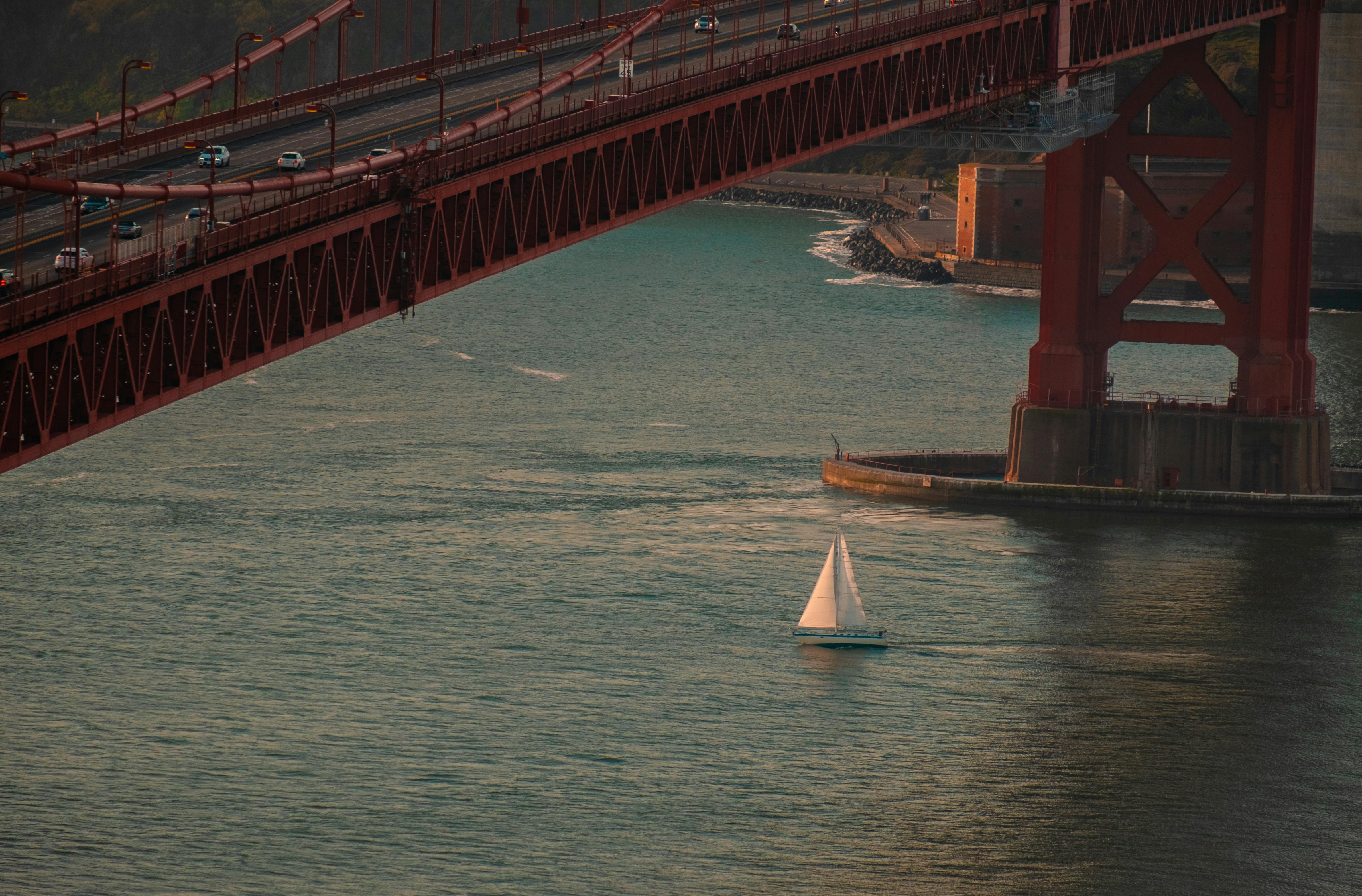 Golden Gate Bridge with Sailing Boat at Sunset · Free Stock Photo