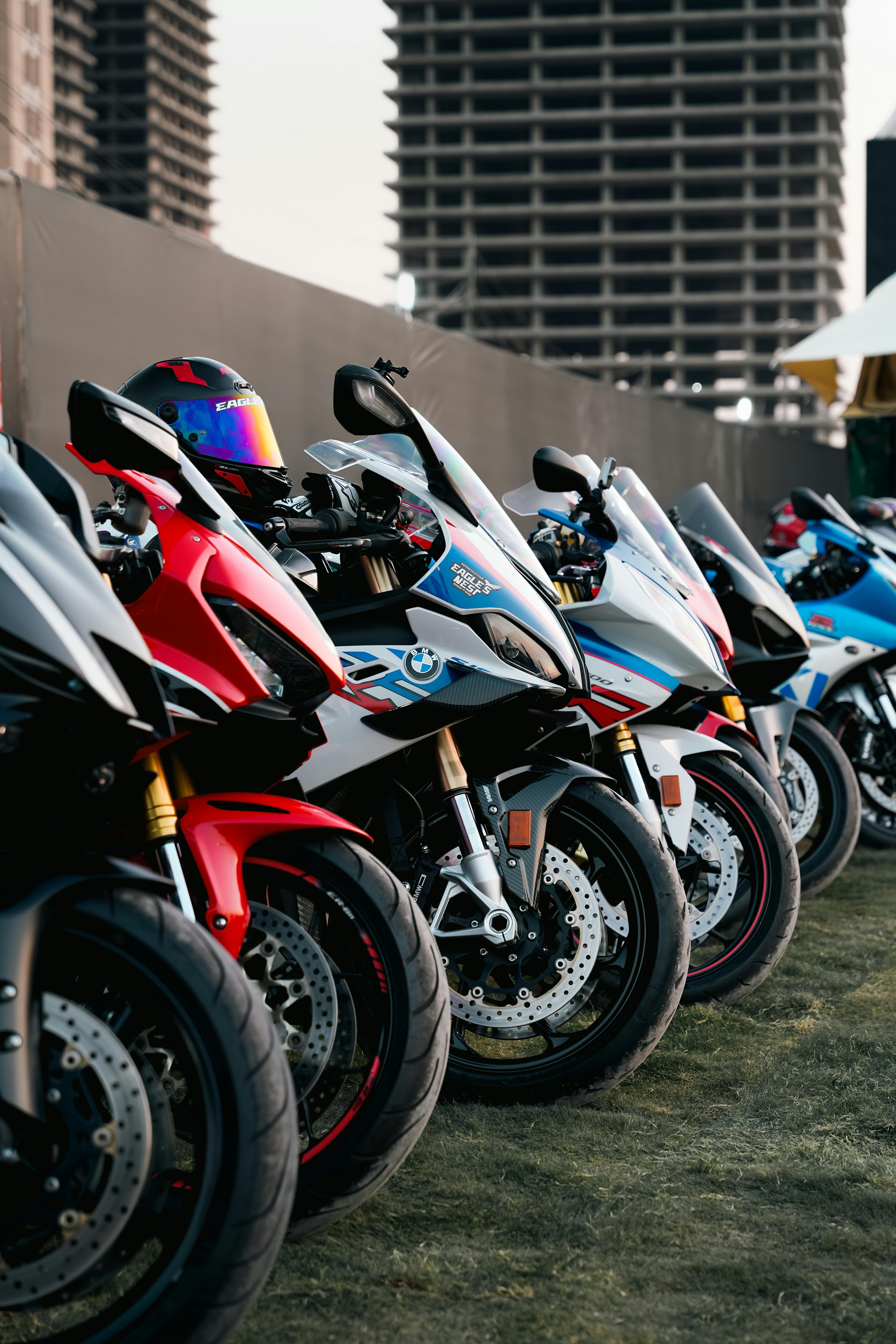 Lineup of Superbike Motorcycles at Event Outdoor · Free Stock Photo