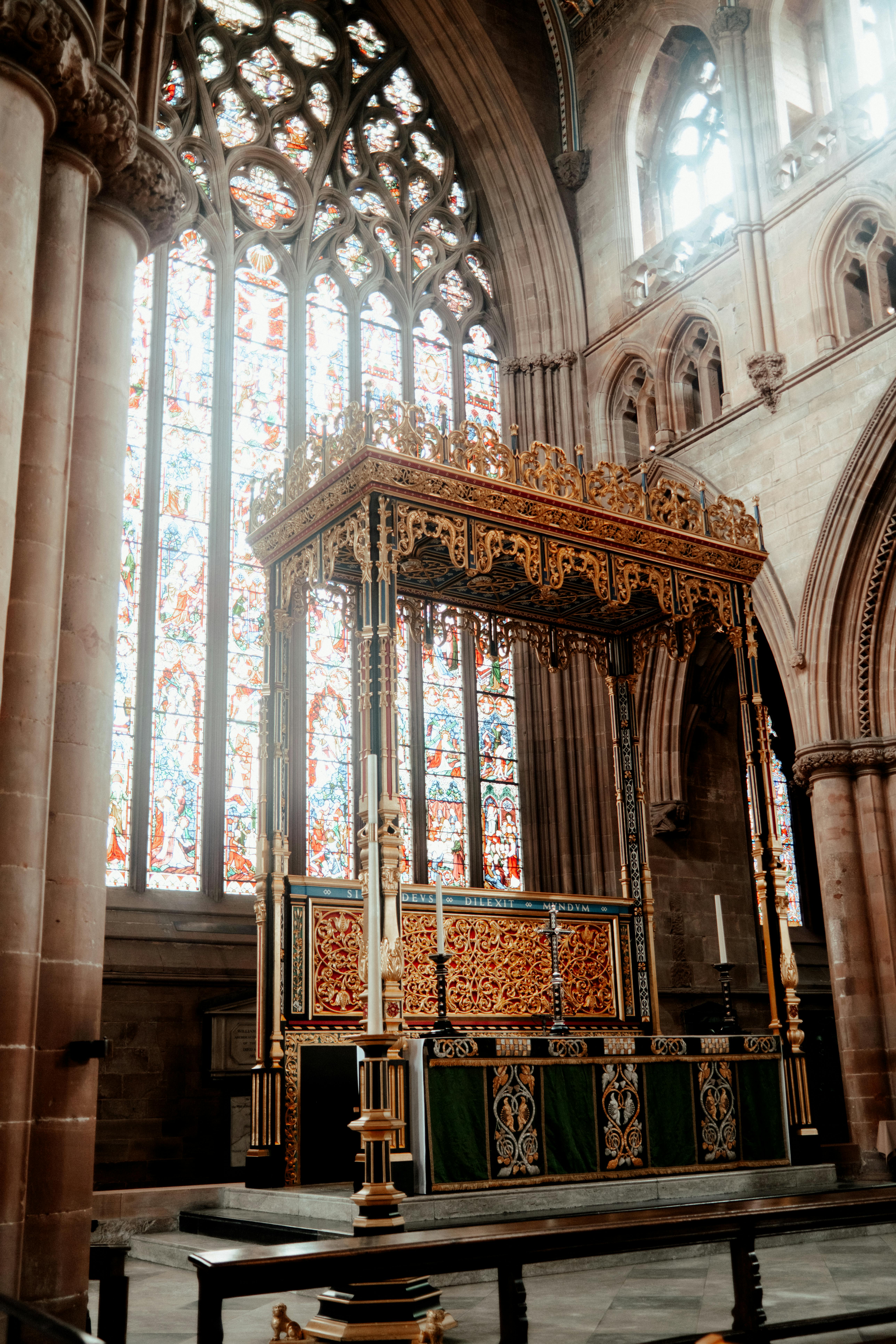 Stunning Gothic Cathedral Altar with Stained Glass · Free Stock Photo