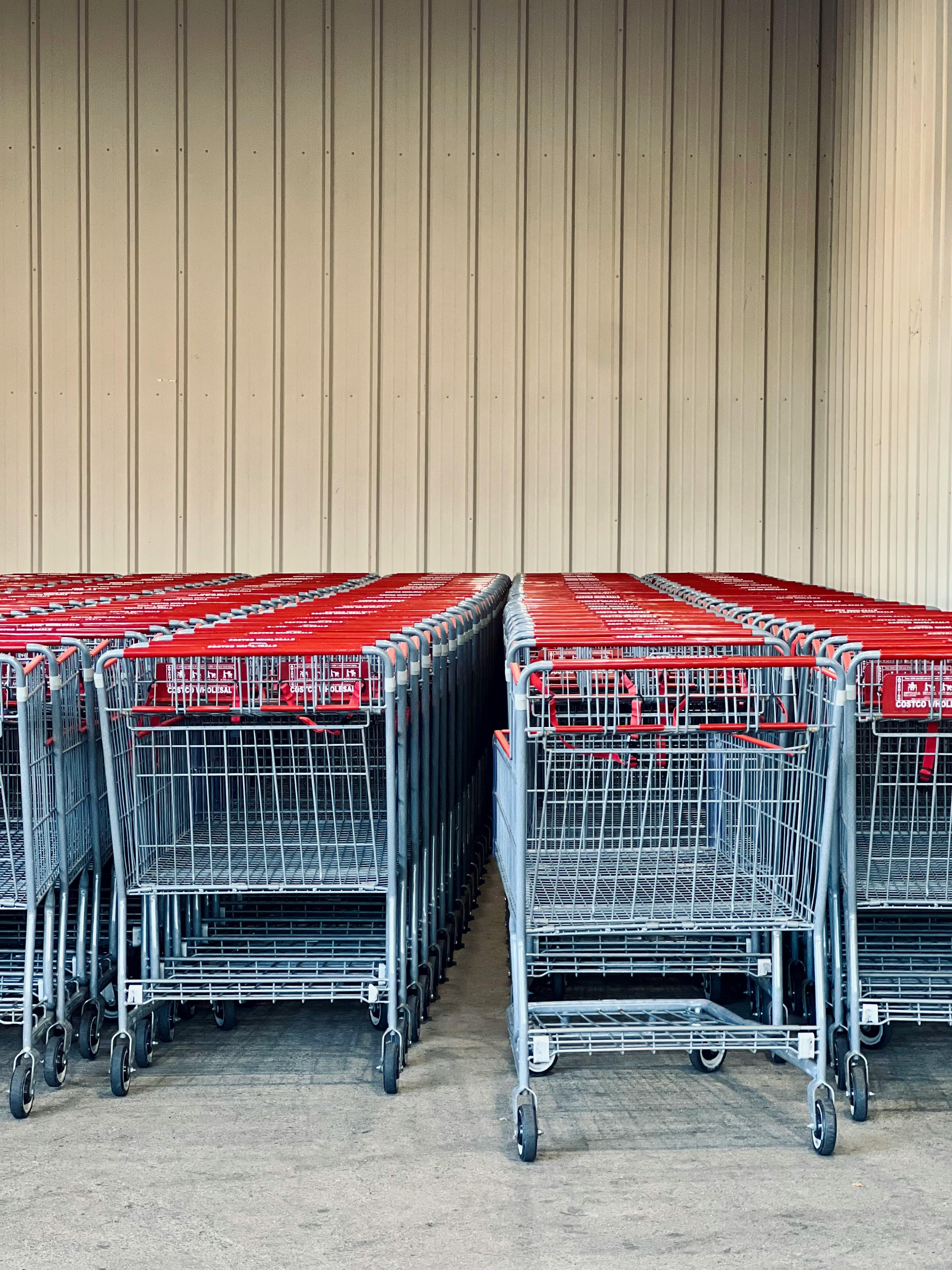 Rows of Shopping Carts at Store Entrance · Free Stock Photo