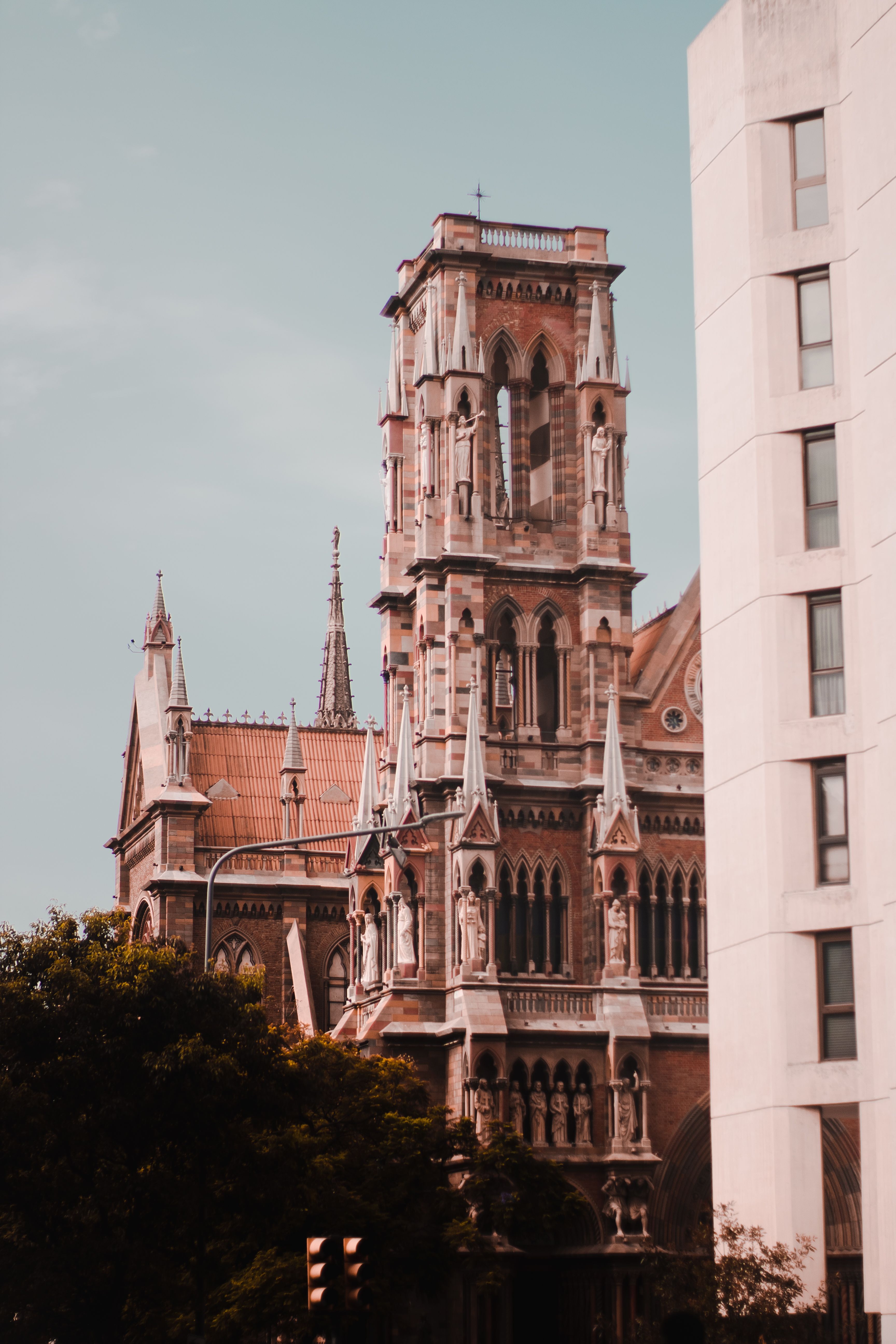 Gothic Revival Cathedral Tower in Urban Setting · Free Stock Photo