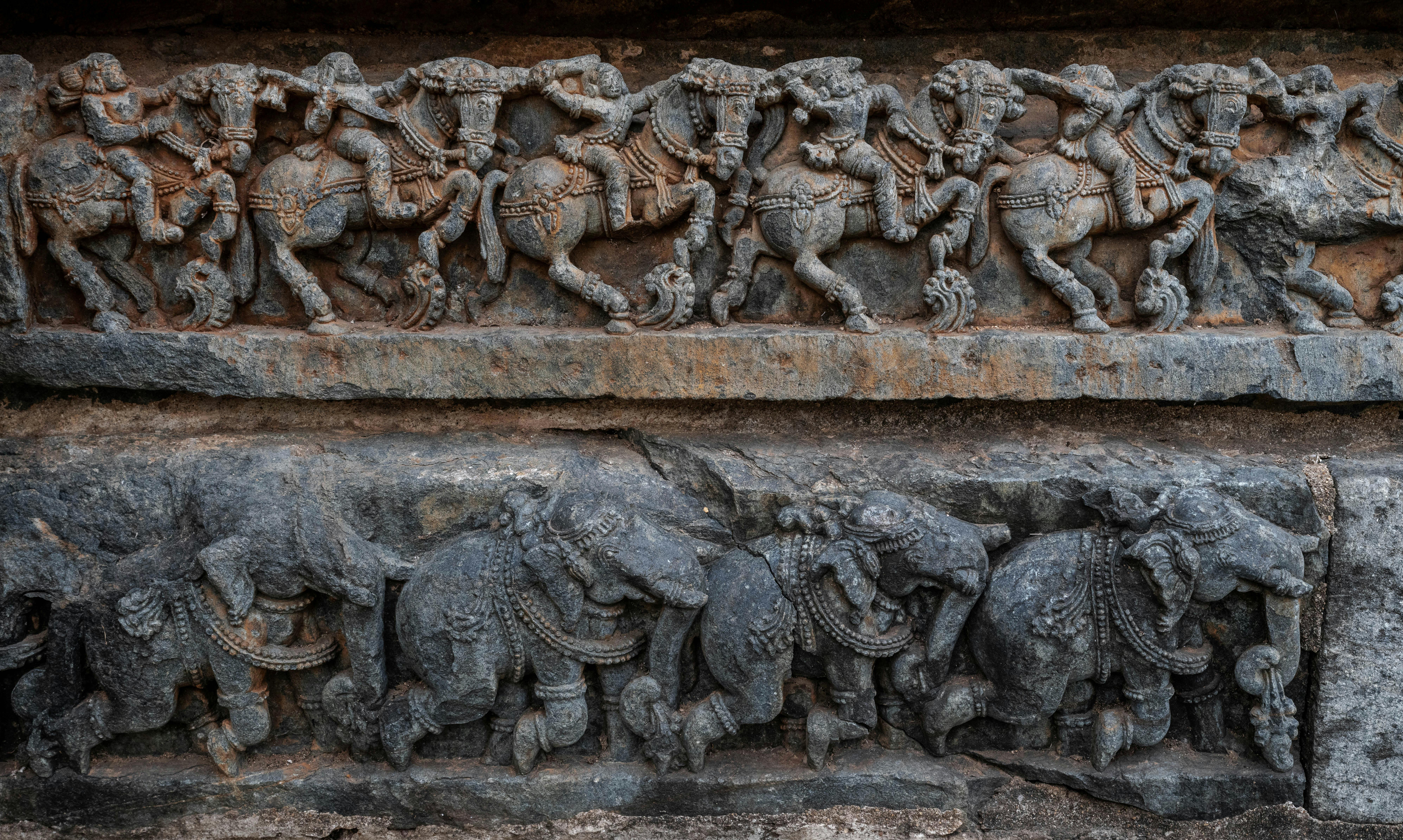 Ancient Stone Carvings of Horses and Elephants · Free Stock Photo