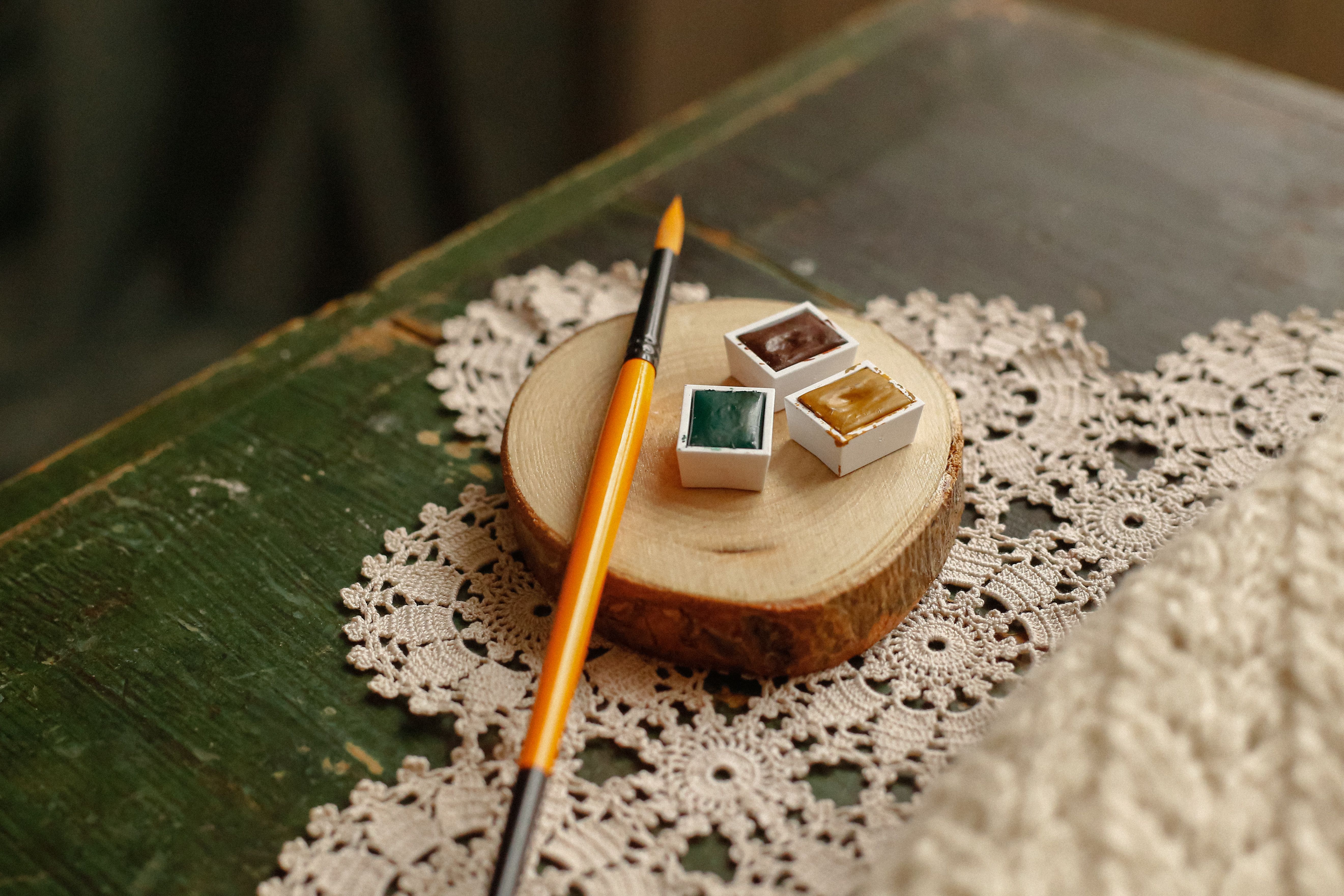 Artistic Still Life with Watercolors and Brush · Free Stock Photo