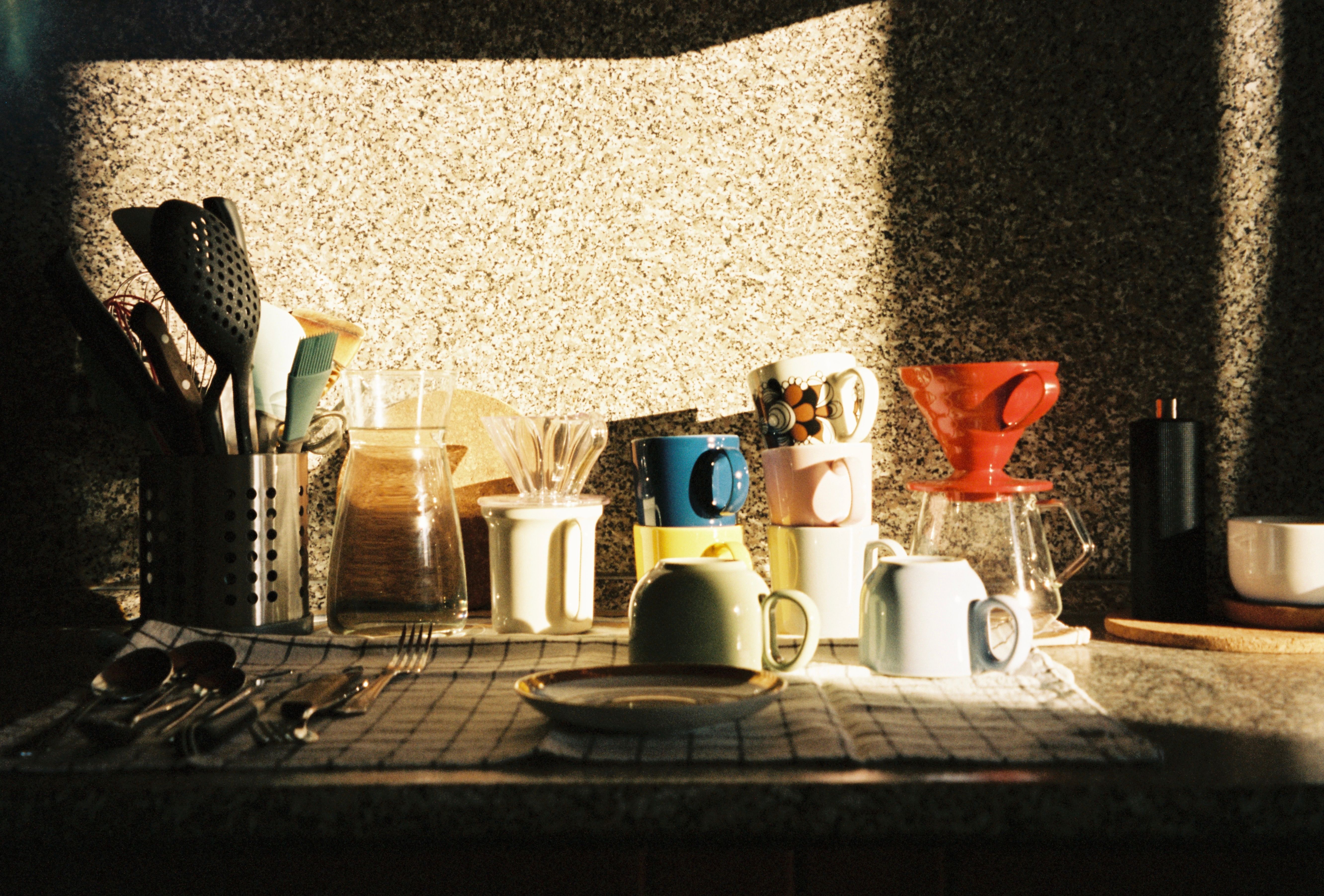 Morning Light on Kitchen Countertop with Coffee Setup · Free Stock Photo