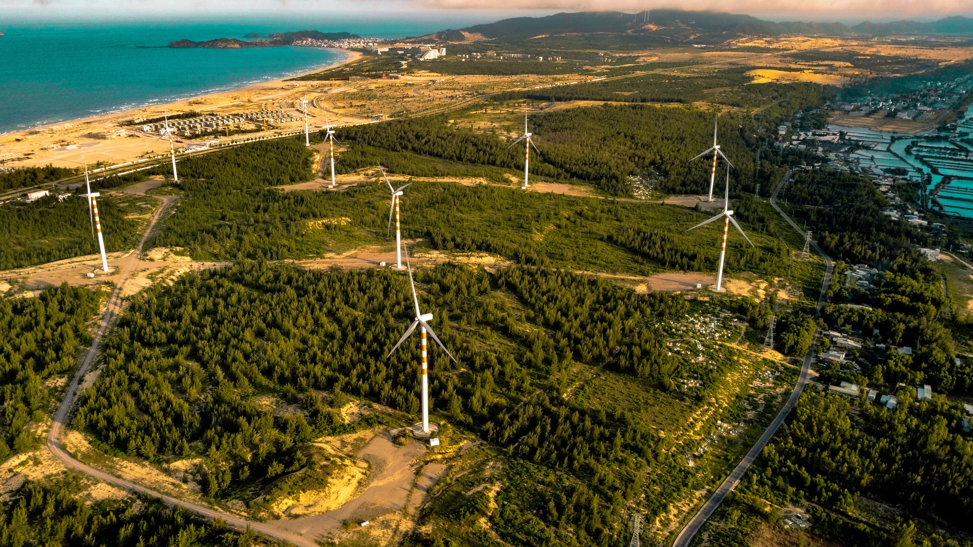 Aerial View of Coastal Wind Turbine Farm · Free Stock Photo