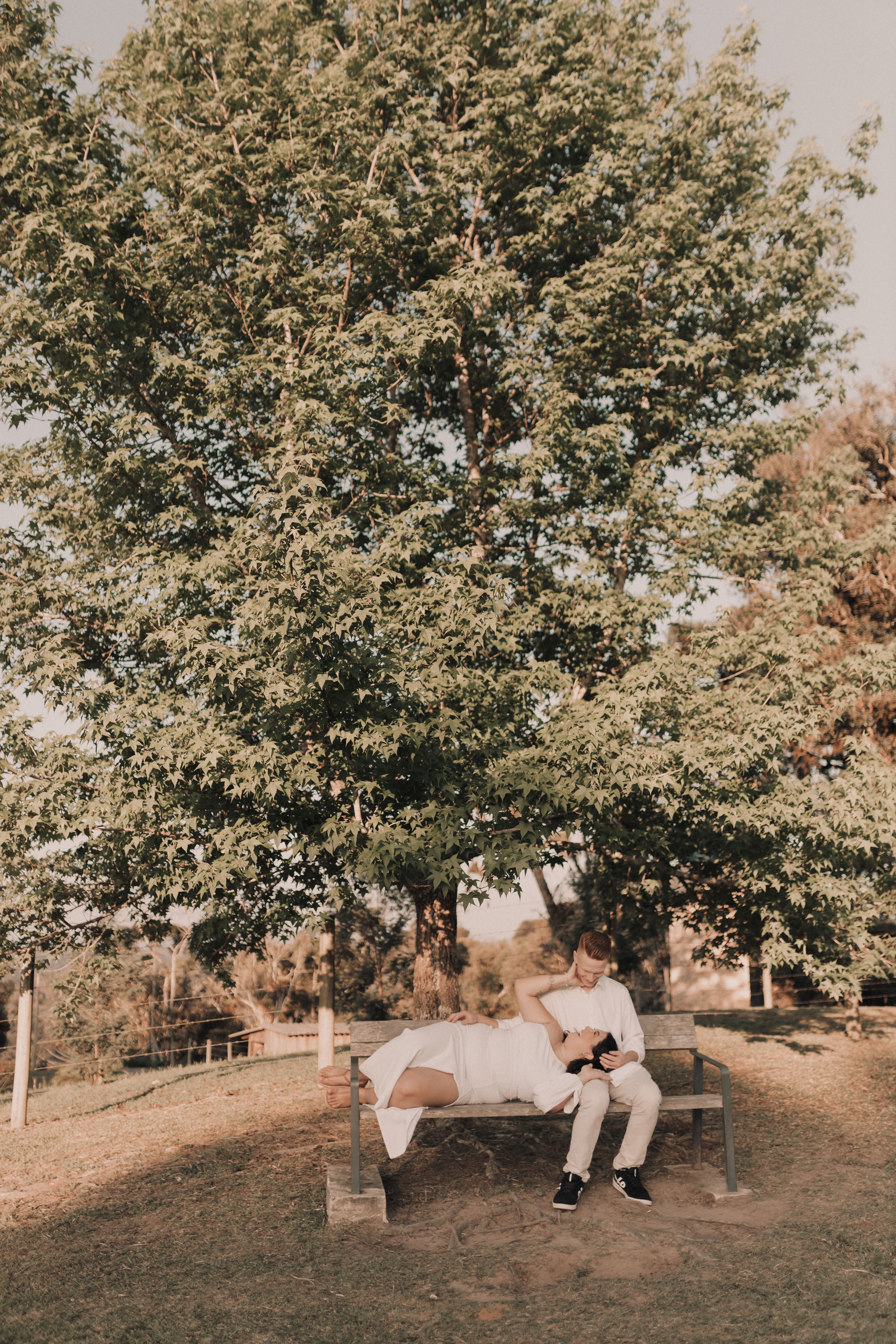 Couple Relaxing on a Park Bench Under Shade · Free Stock Photo