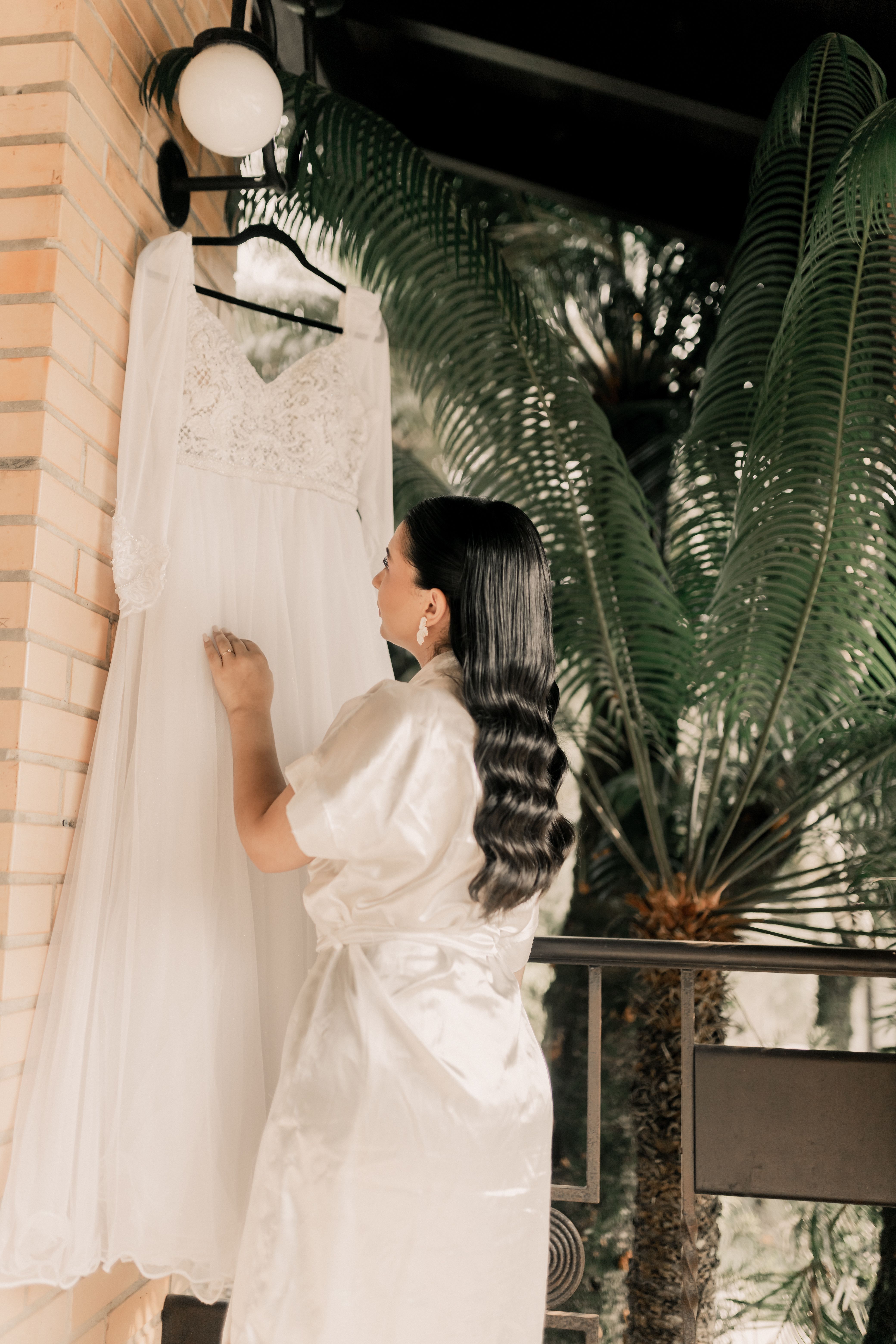 Bride Preparing with Elegant Wedding Dress · Free Stock Photo