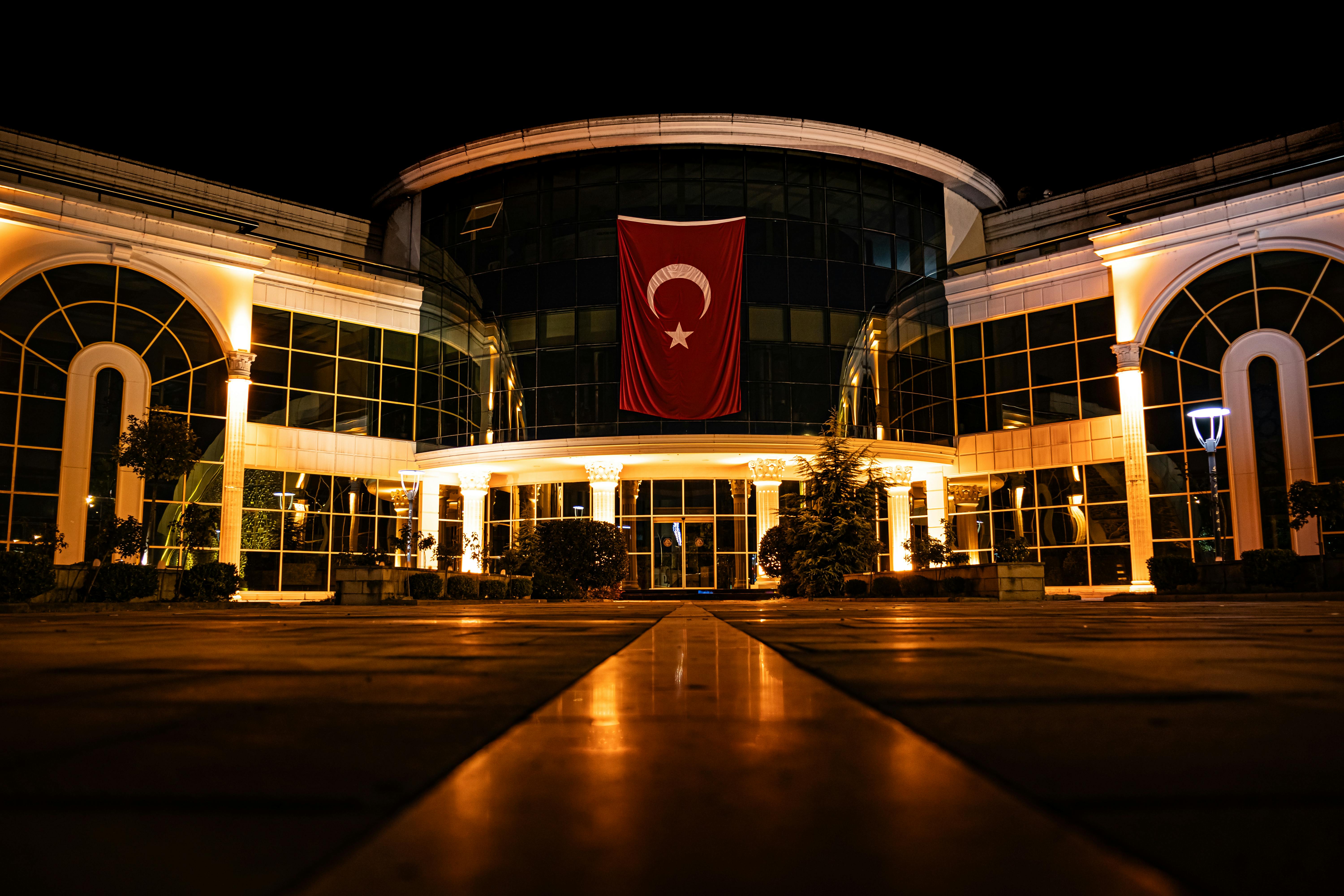 Night View of Modern Turkish Building · Free Stock Photo