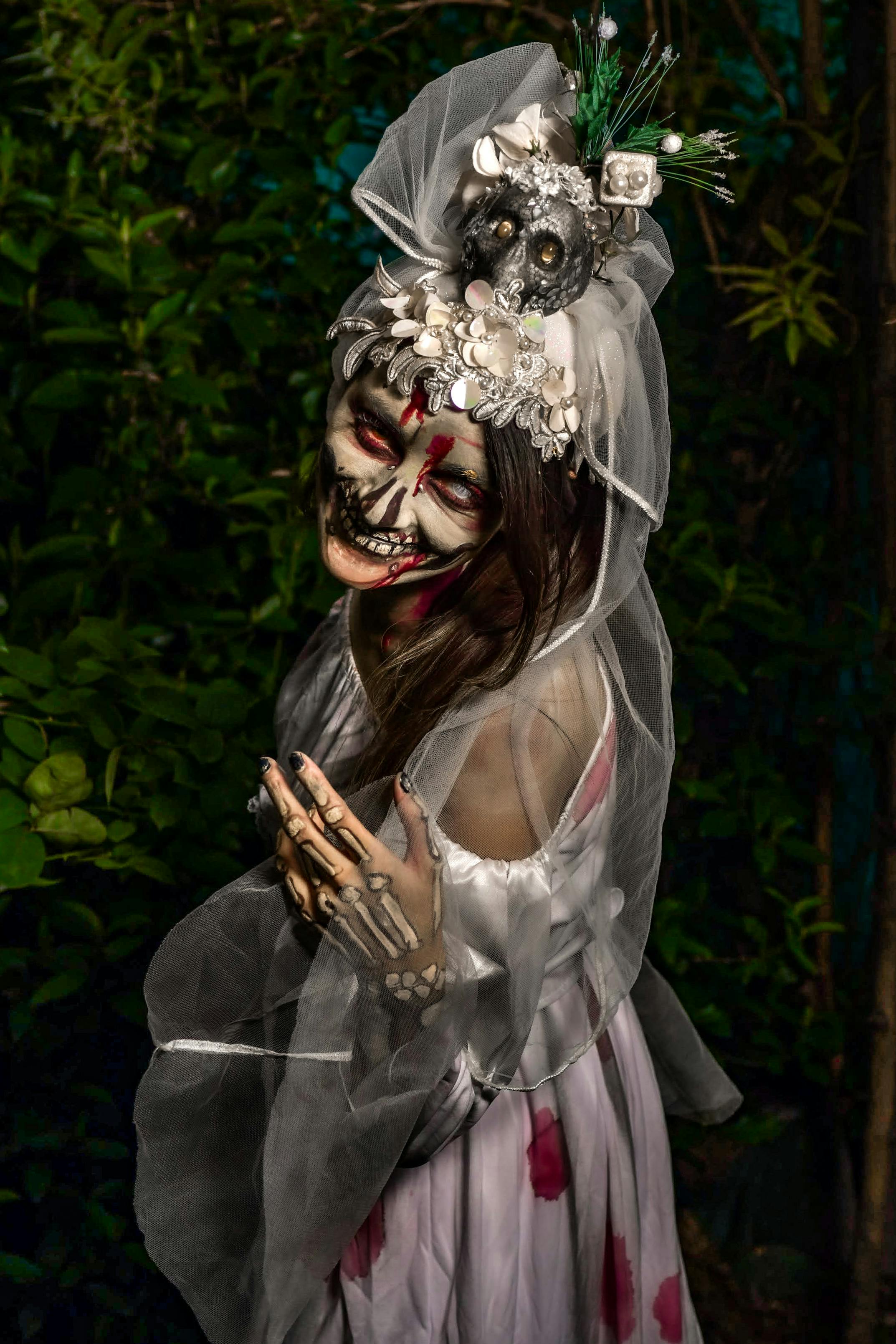 Spooky Zombie Bride in Halloween Attire · Free Stock Photo