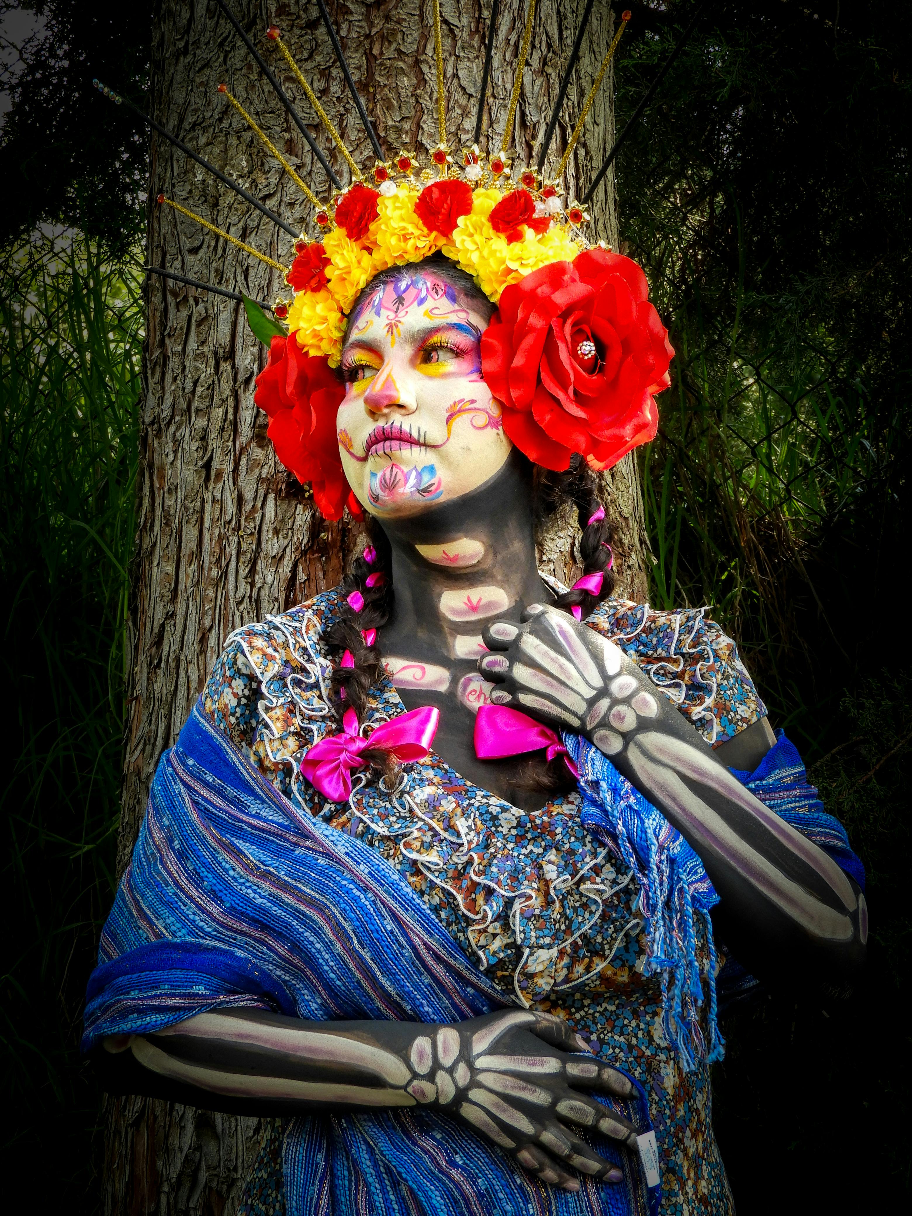 Vibrant Day of the Dead Catrina in Mexican Costume · Free Stock Photo