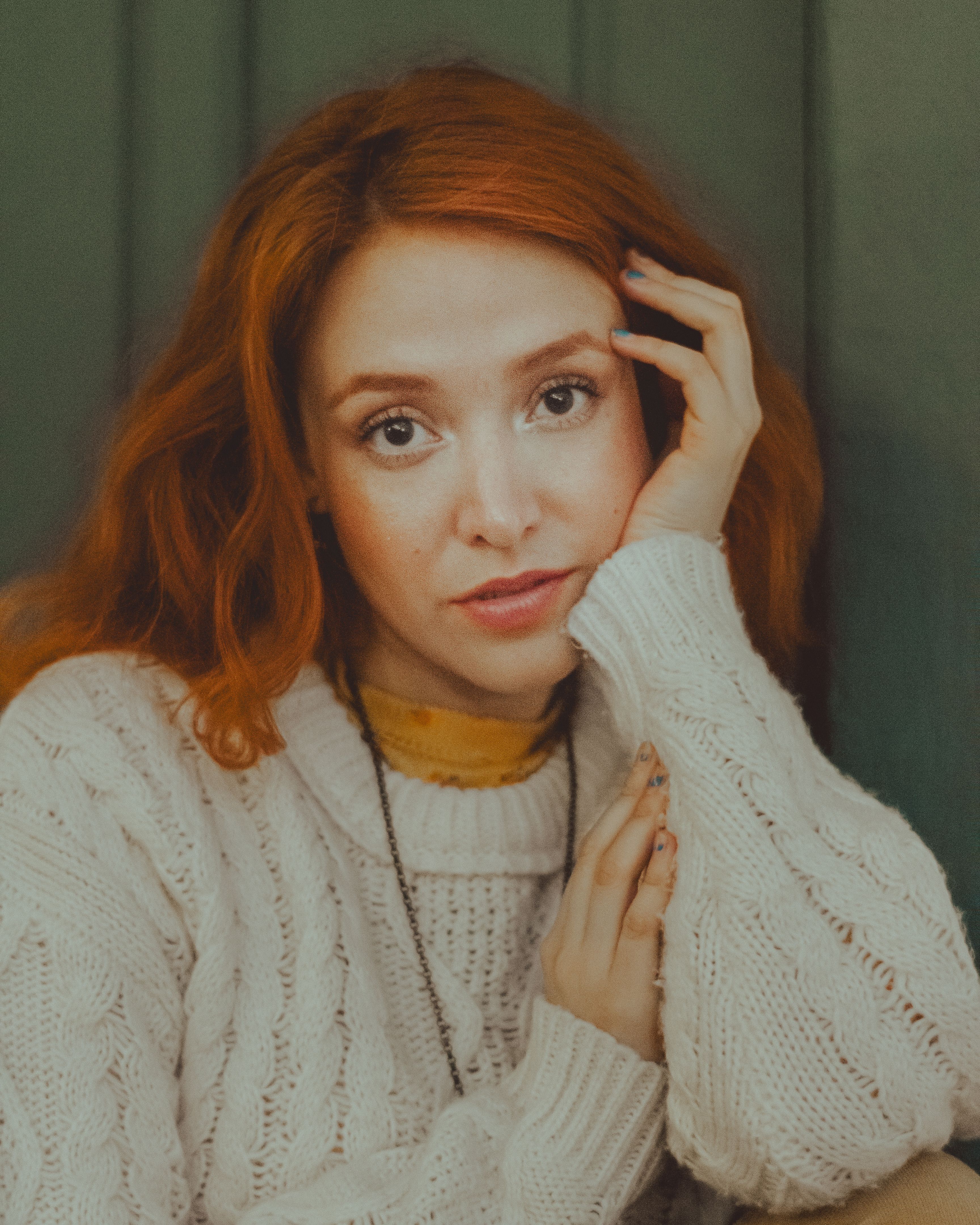Portrait of Woman with Red Hair in Cozy Sweater · Free Stock Photo