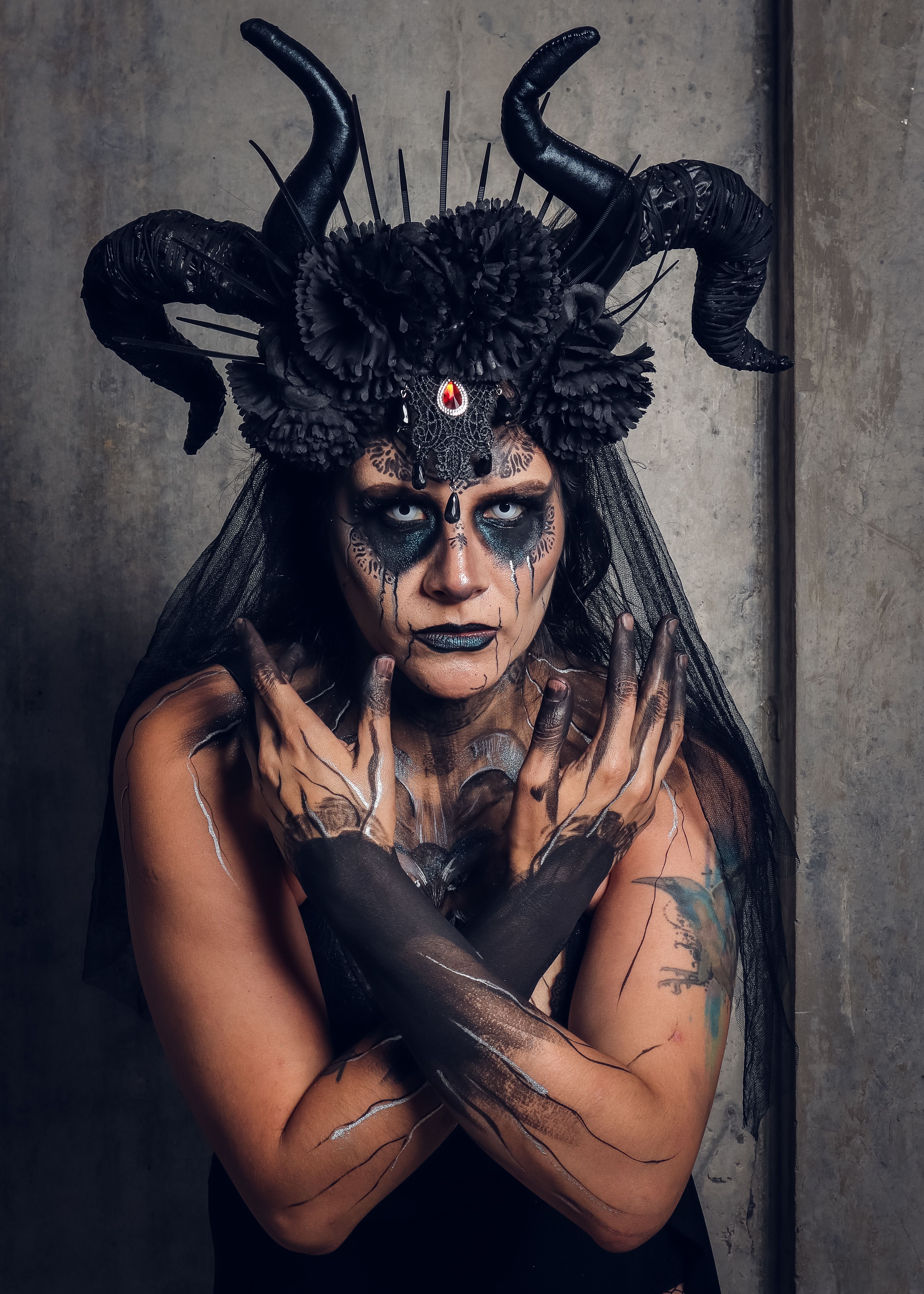 Dramatic Halloween Makeup with Horns · Free Stock Photo