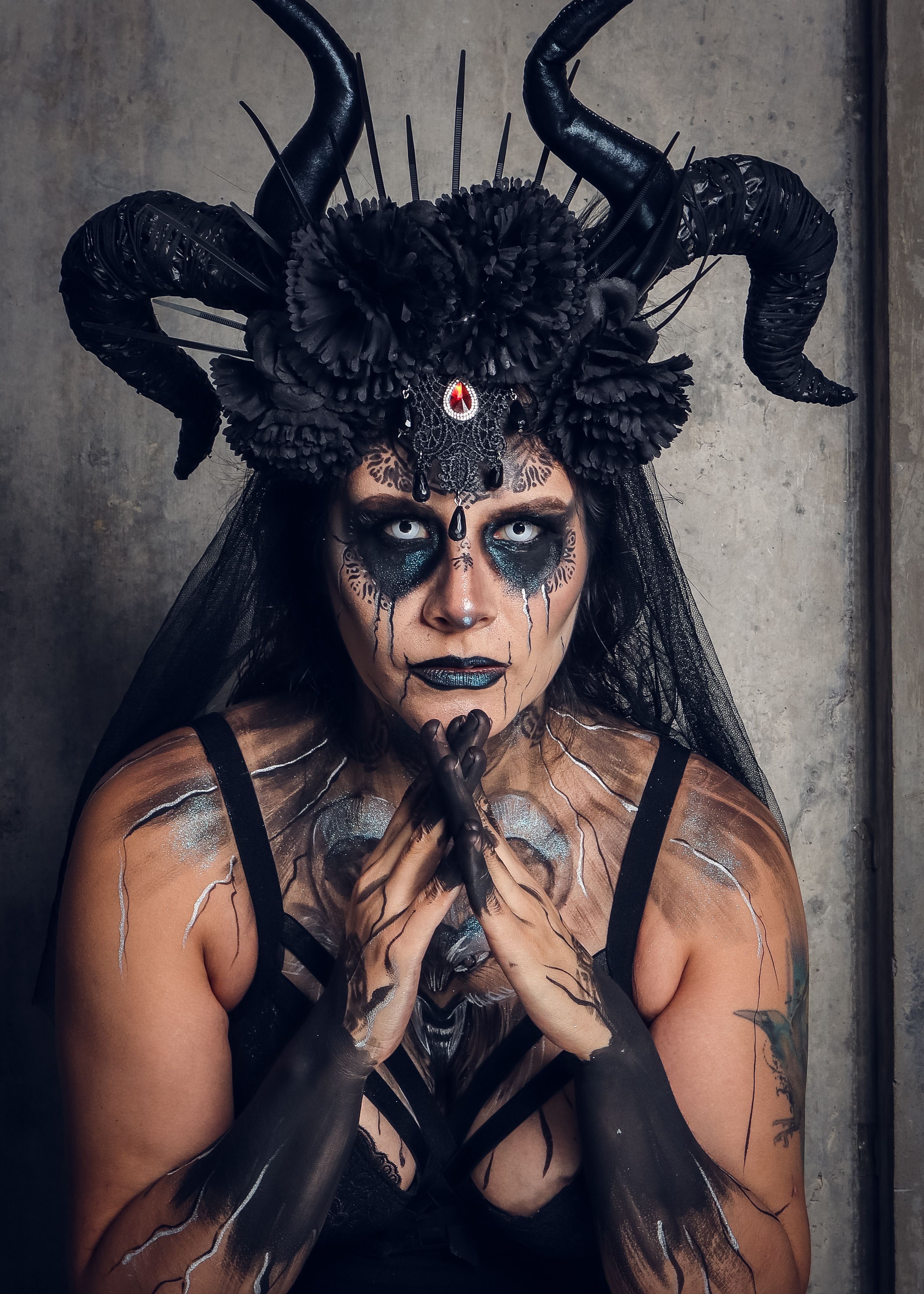 Dark Halloween Costume with Horns and Makeup · Free Stock Photo