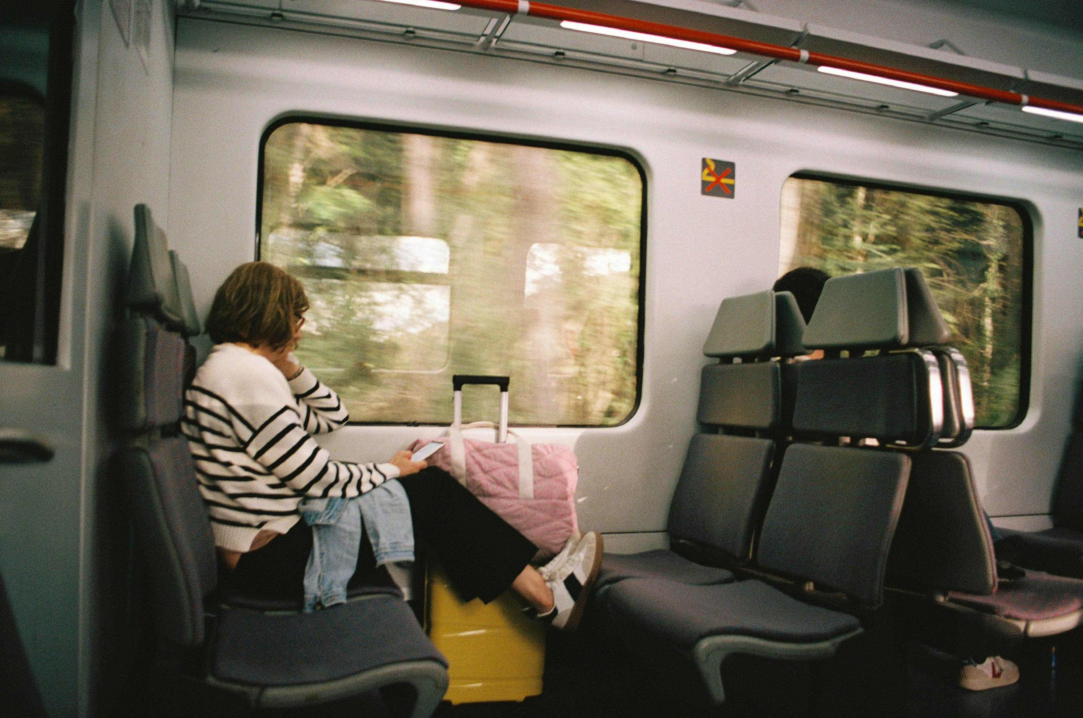 Traveler Reading on Train Seat with Luggage · Free Stock Photo