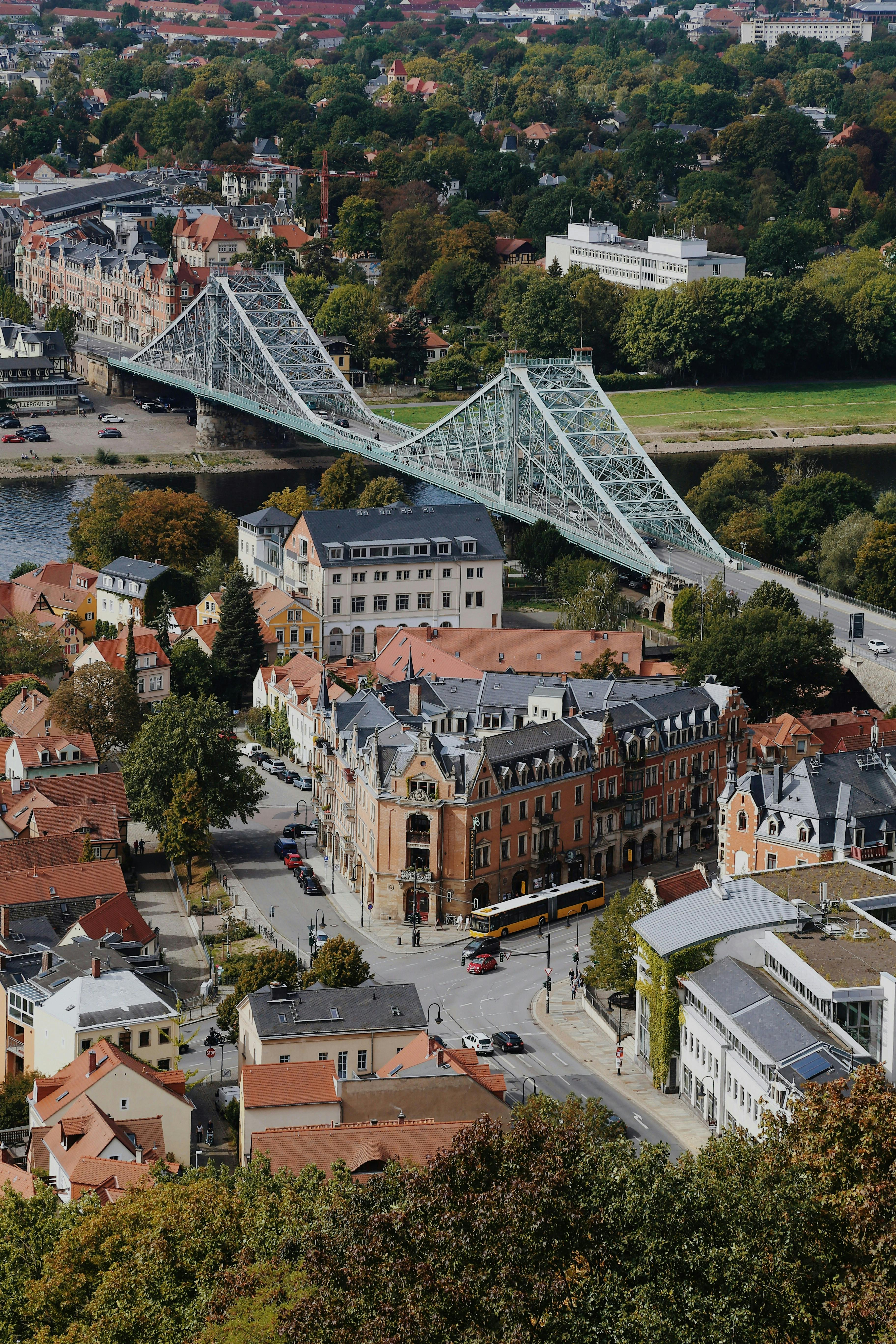 Aerial View of Dresden's Iconic Blue Wonder Bridge · Free Stock Photo