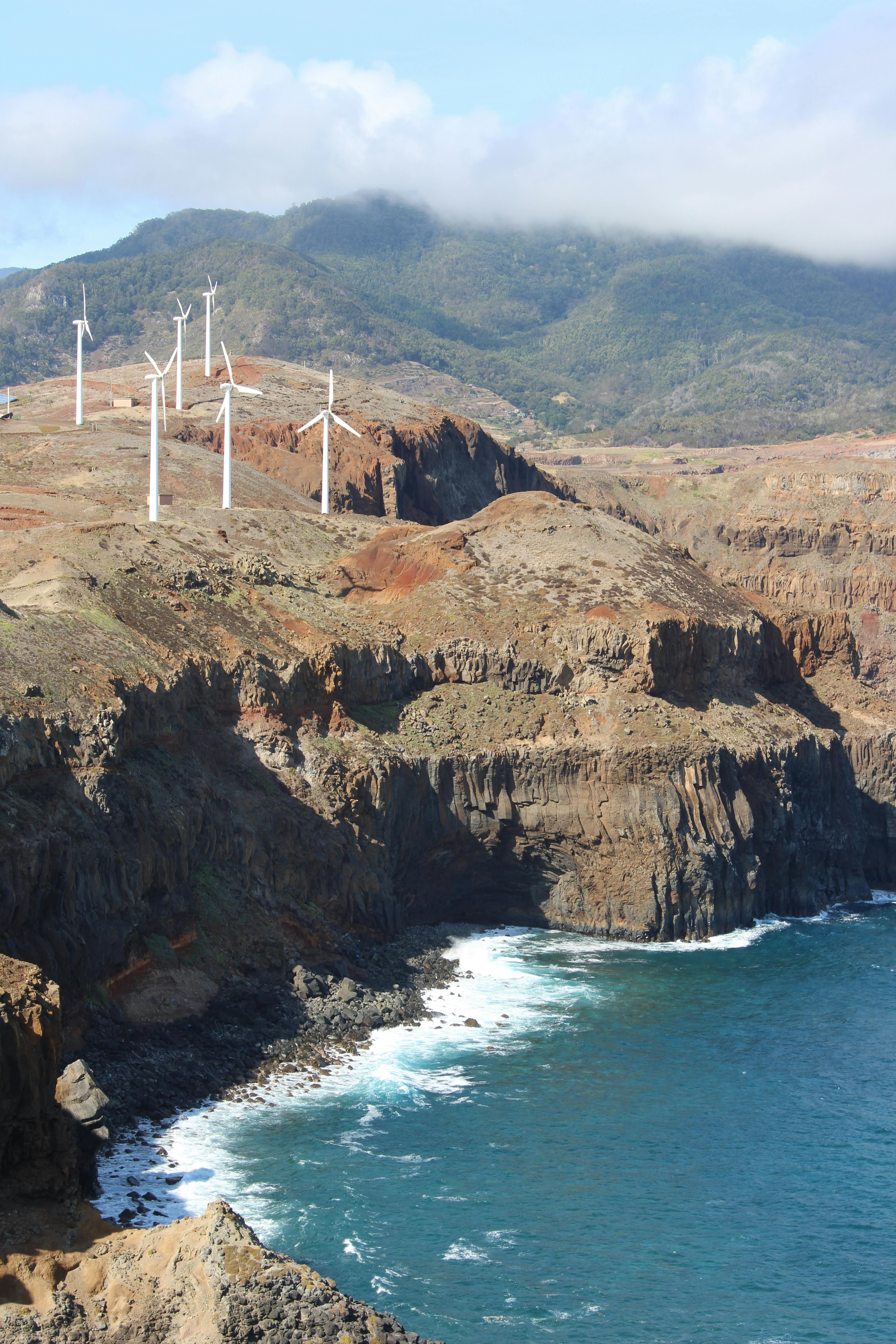 Stunning Cliffside Wind Turbines on Madeira Coast · Free Stock Photo