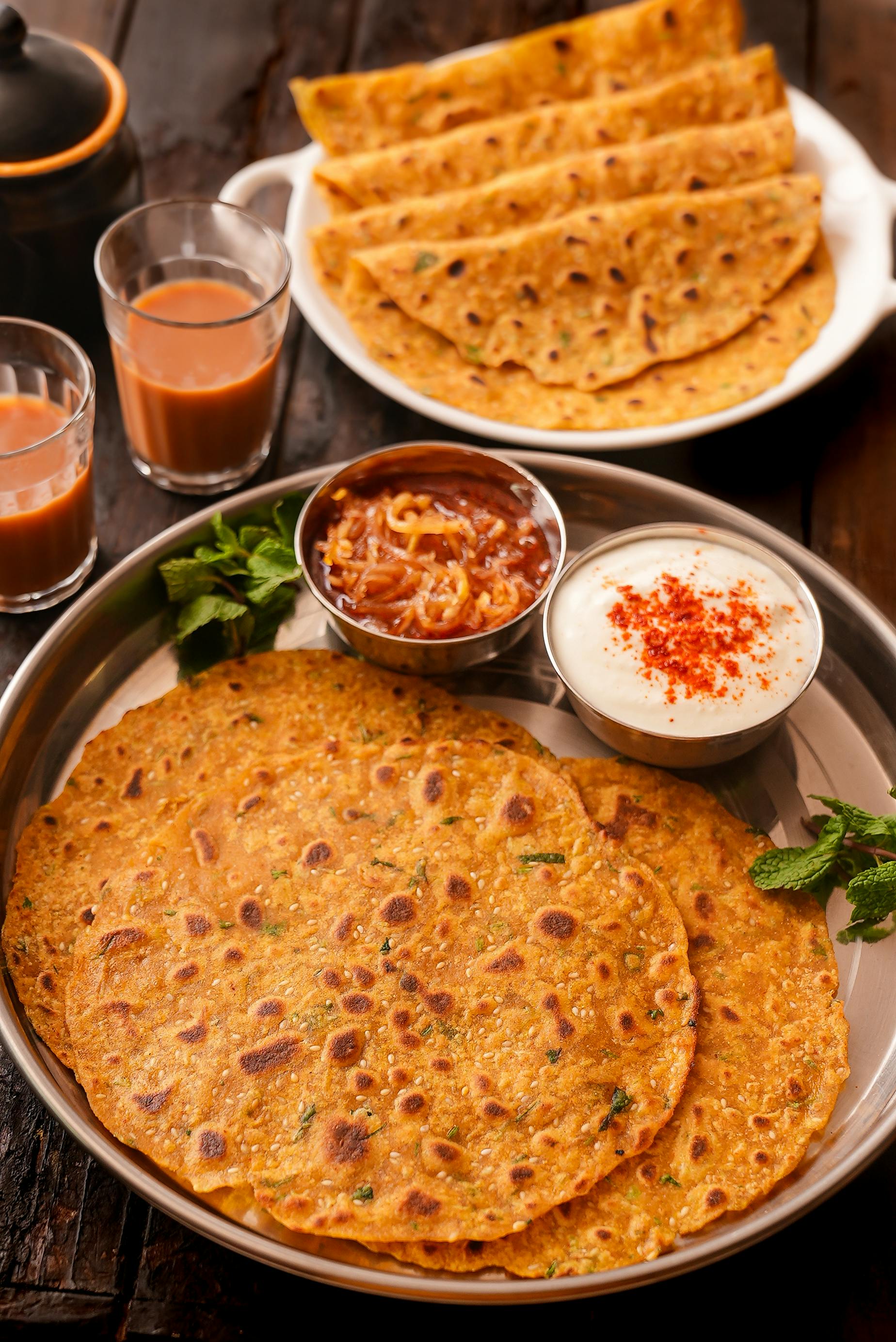Delicious Indian Paratha with Chutneys · Free Stock Photo