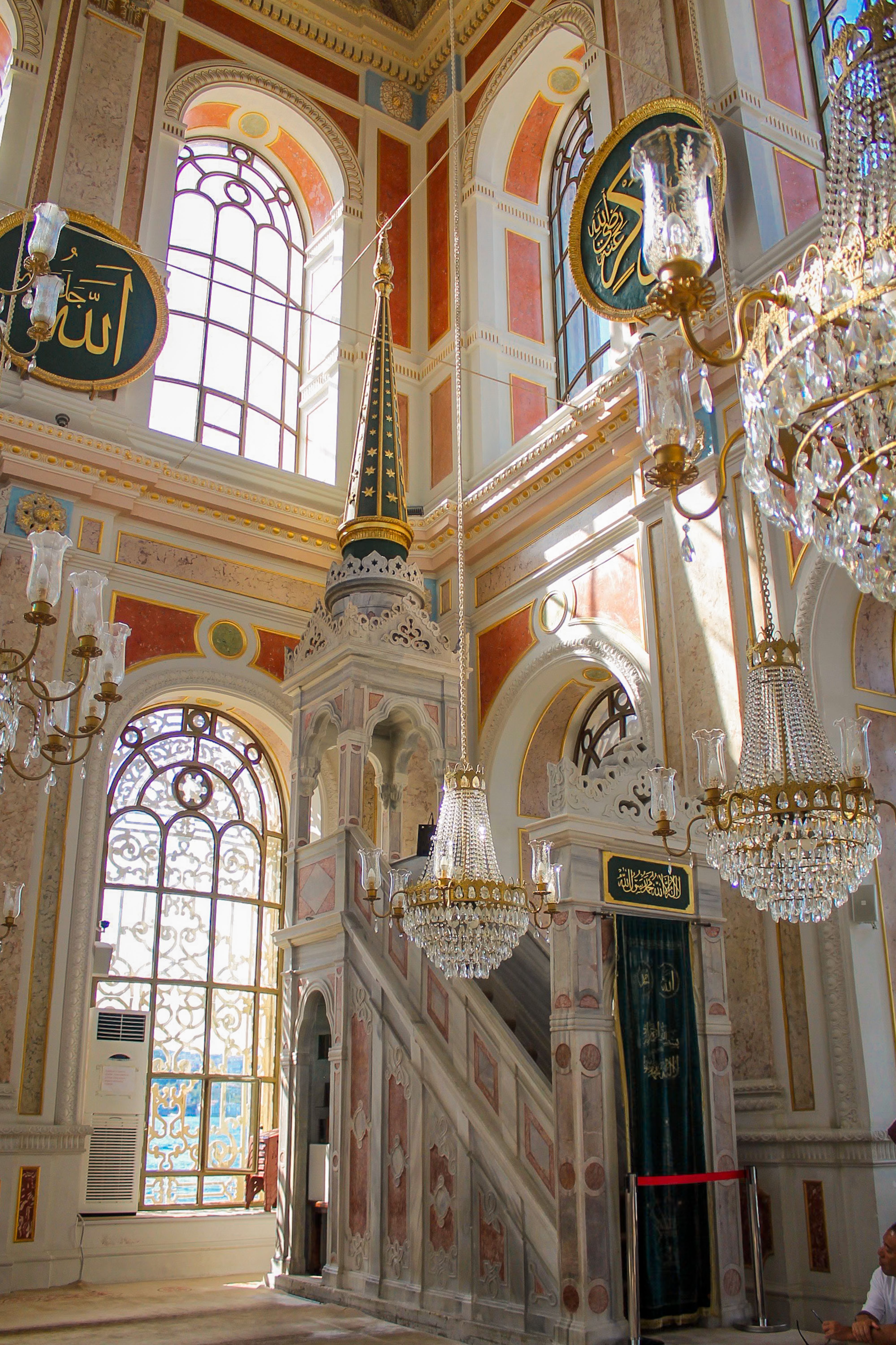 Intricate Ottoman Mosque Interior with Chandeliers · Free Stock Photo
