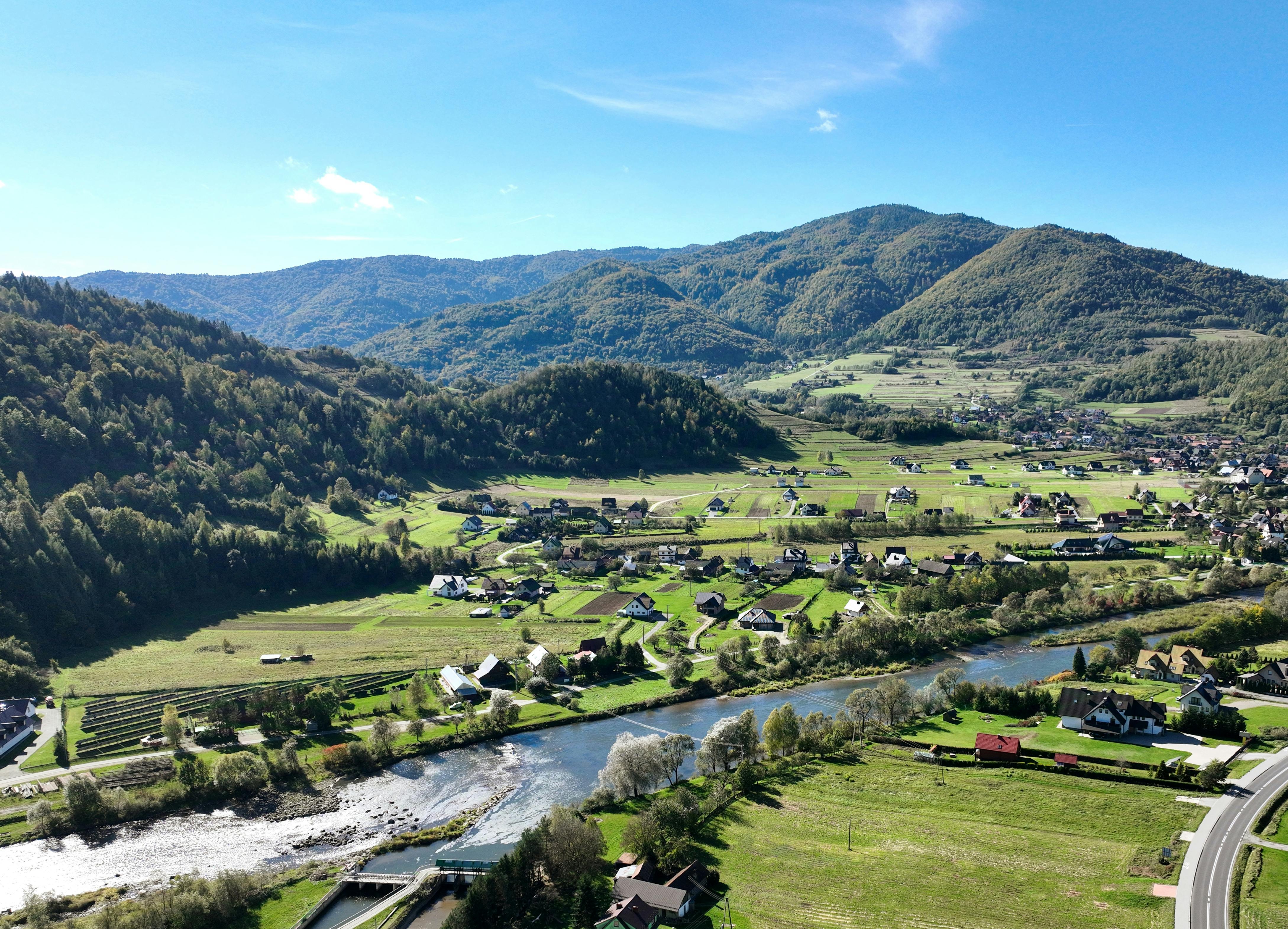 Aerial View of Podkarpackie Mountains and River · Free Stock Photo
