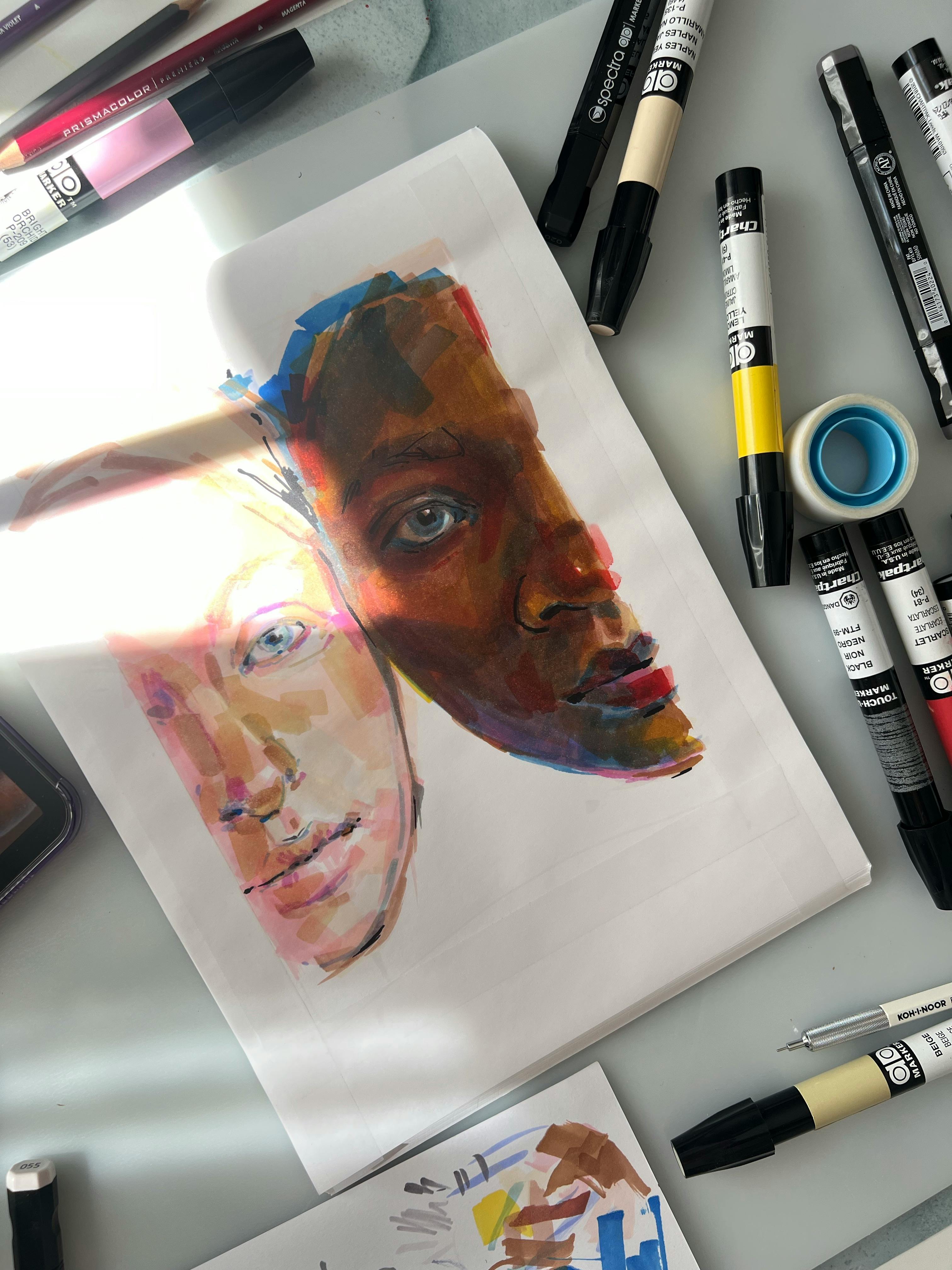Creative Portrait Painting with Art Supplies · Free Stock Photo