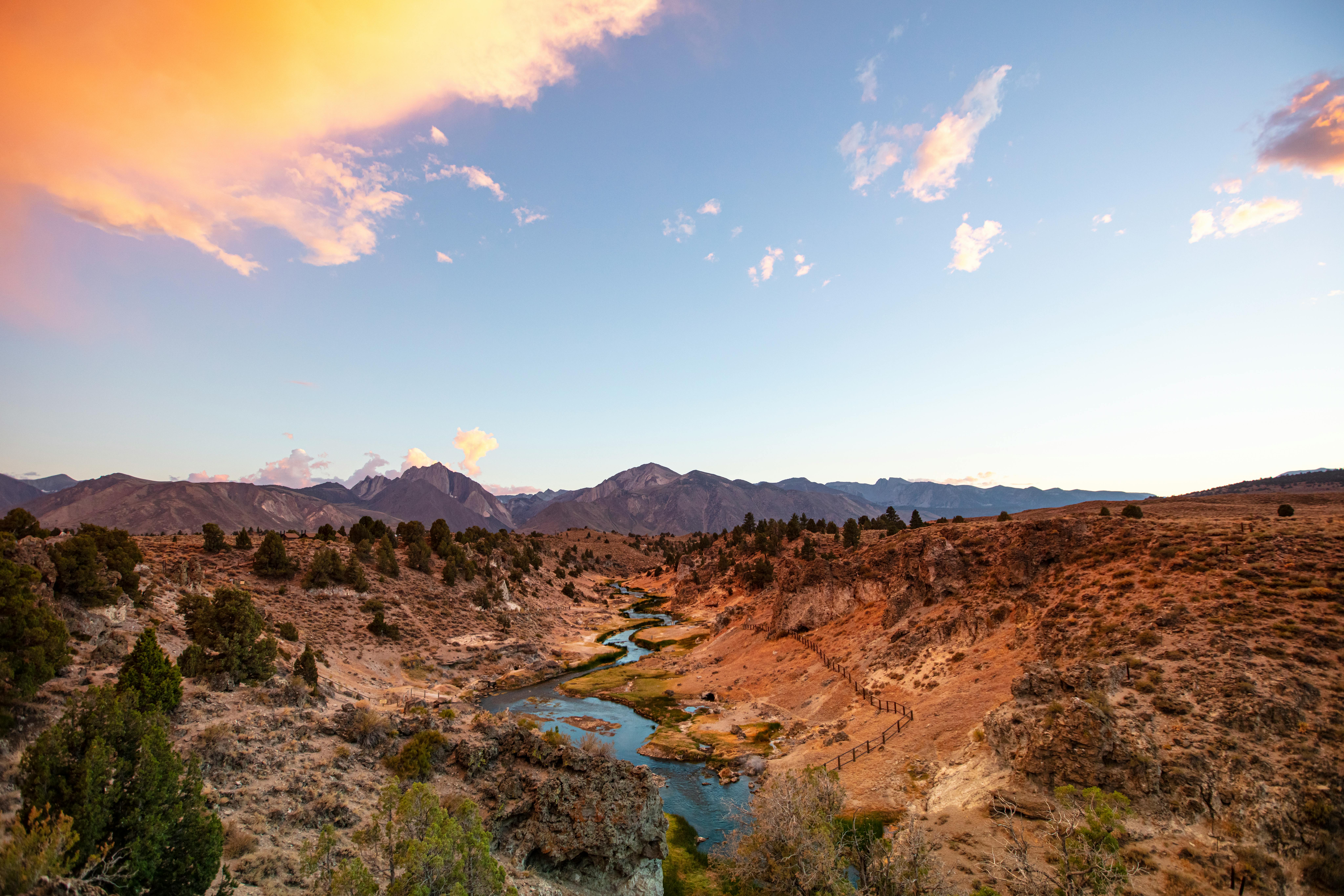 Serene River Valley Sunset in Mountain Landscape · Free Stock Photo