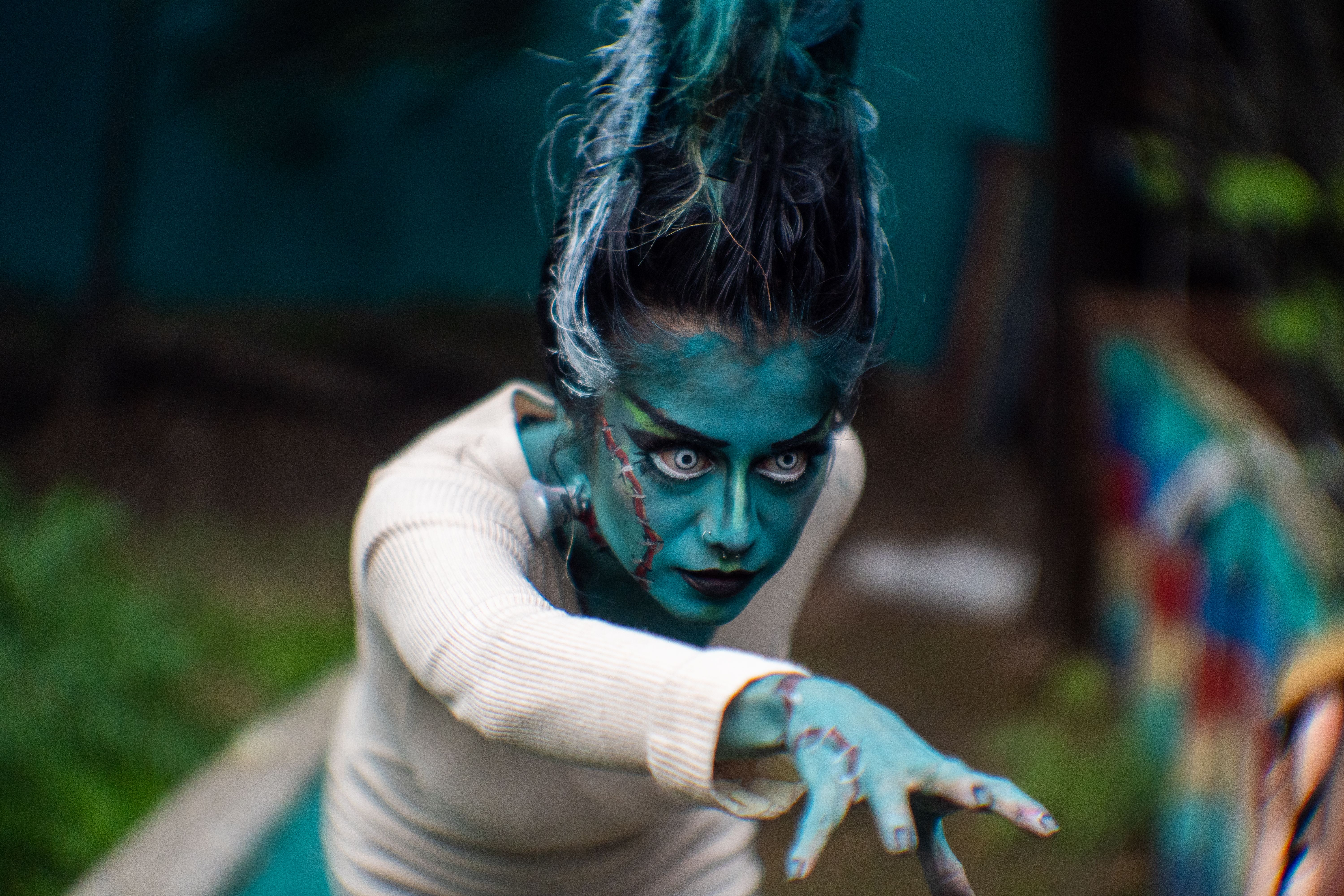 Creative Cosplay with Bold Blue Artistic Makeup · Free Stock Photo