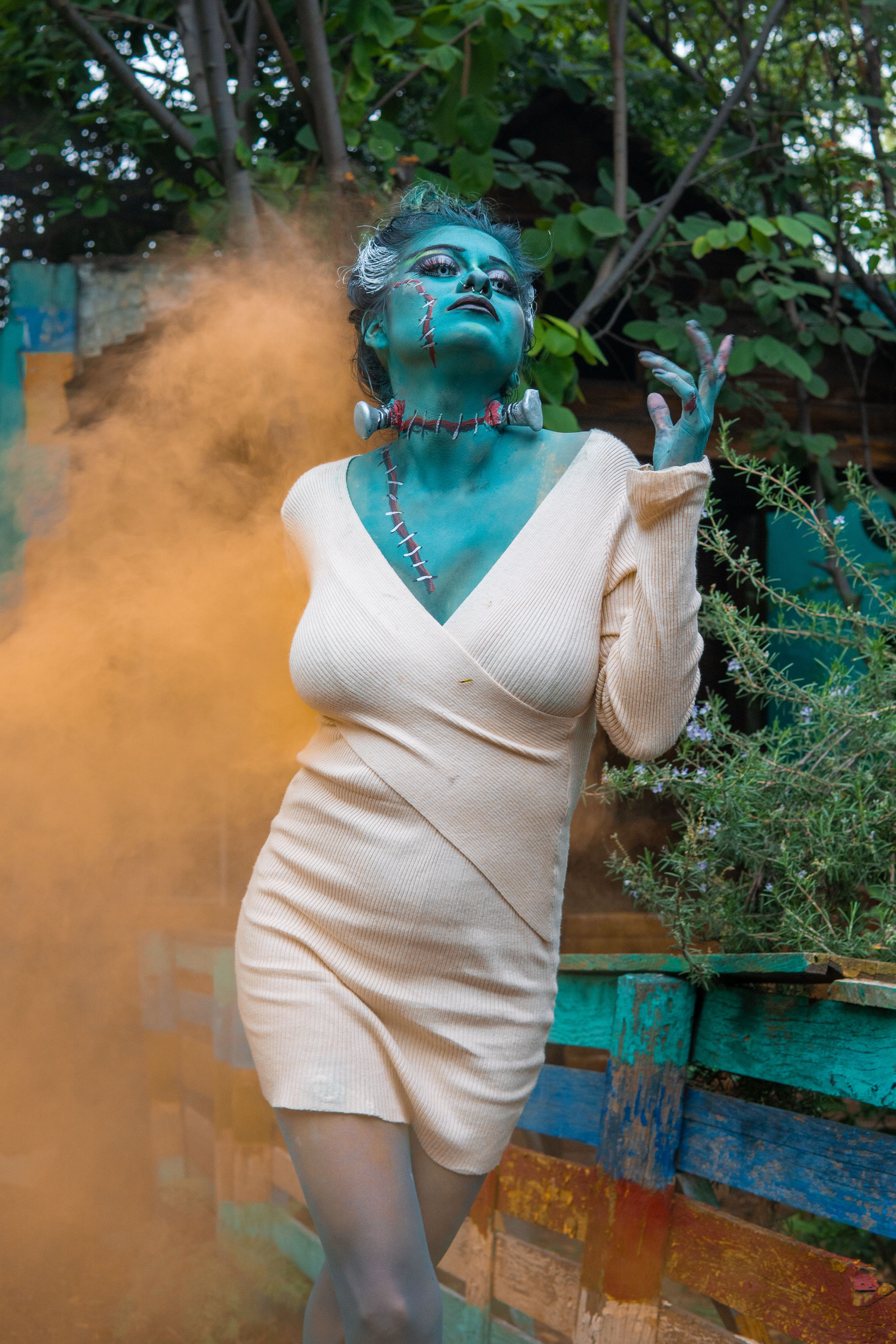 Creative Emerald Green Cosplay in Nature Setting · Free Stock Photo