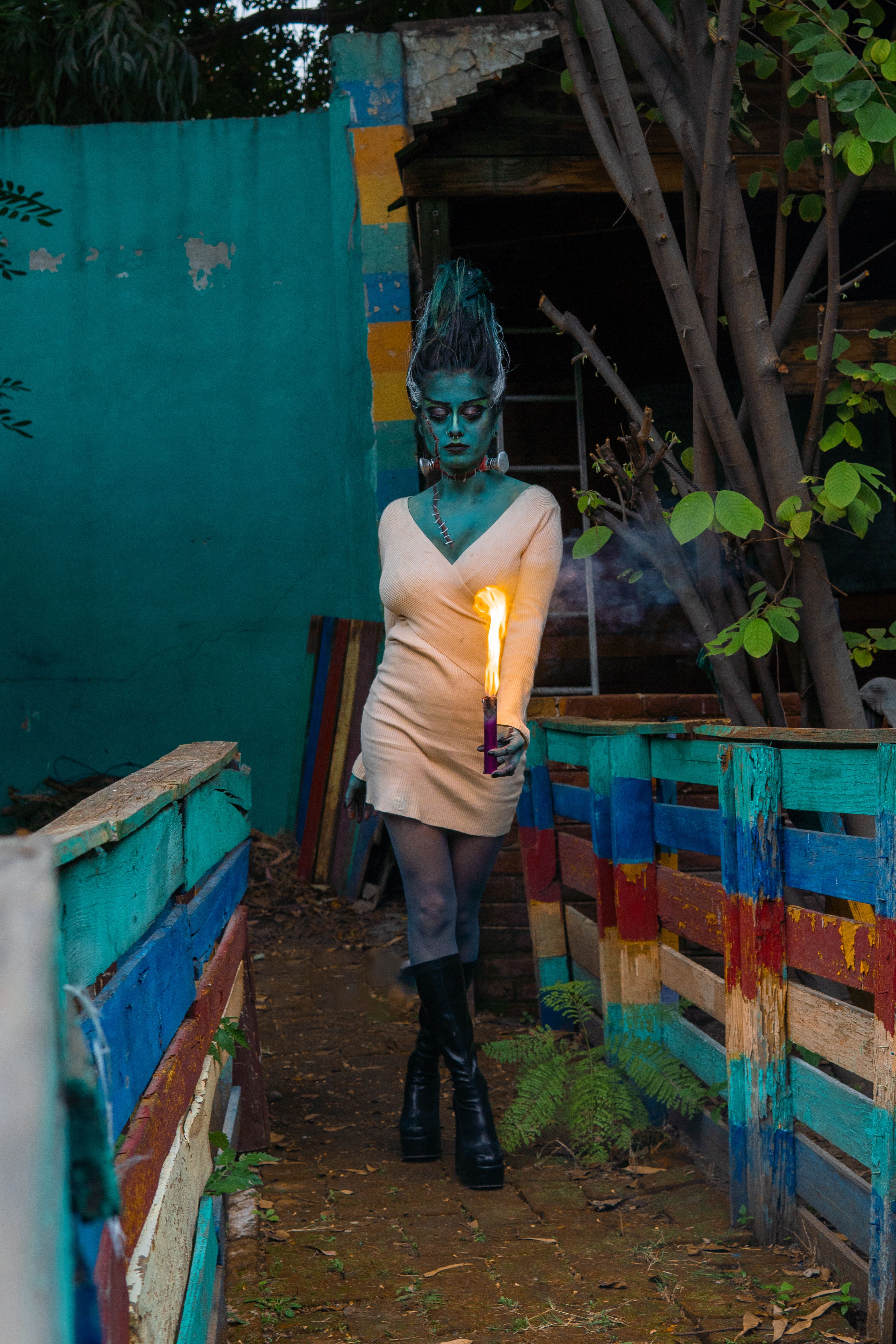 Colorful Cosplay with Artistic Makeup and Flame · Free Stock Photo