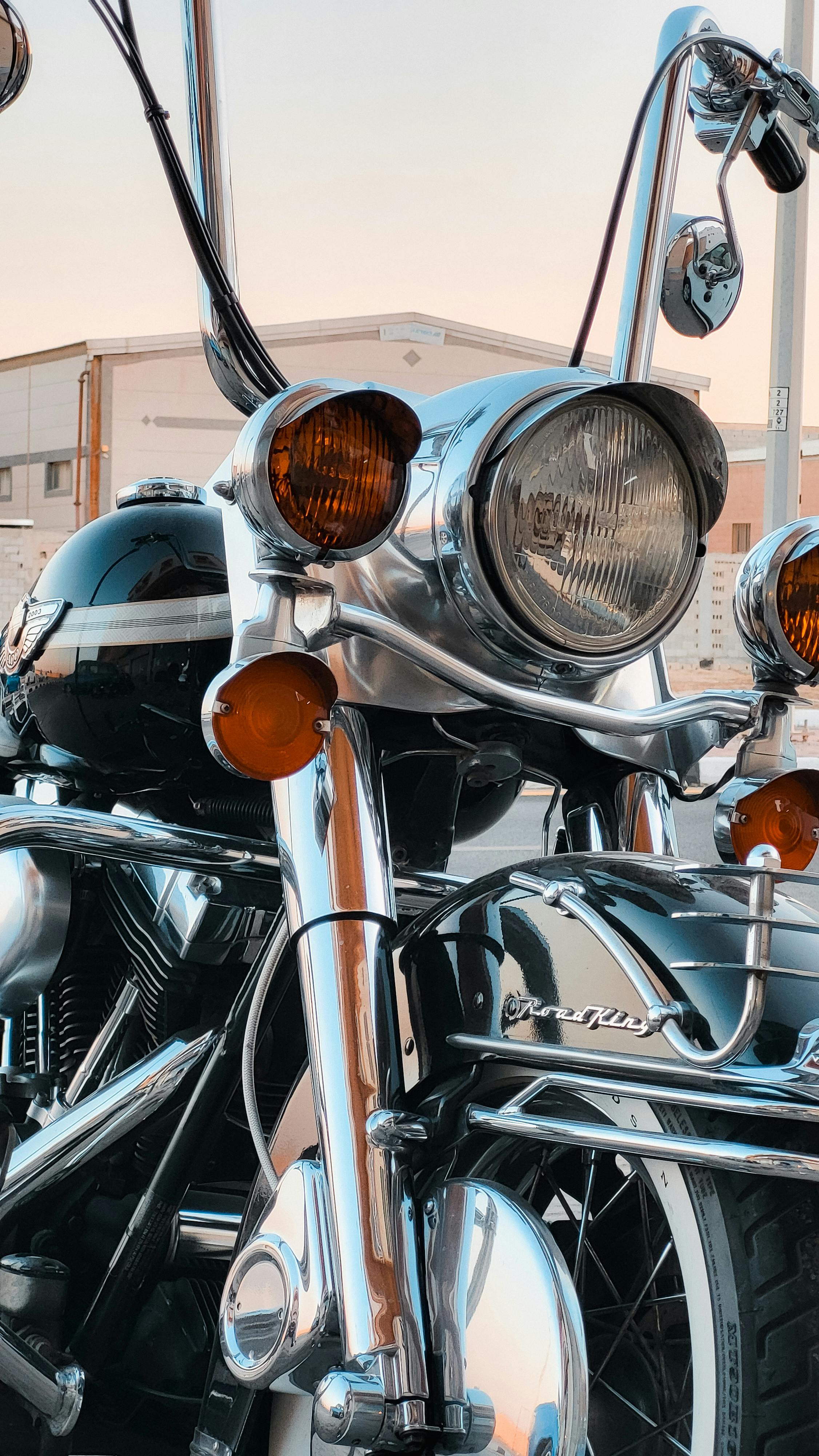 Classic Motorcycle Front View in Urban Setting · Free Stock Photo