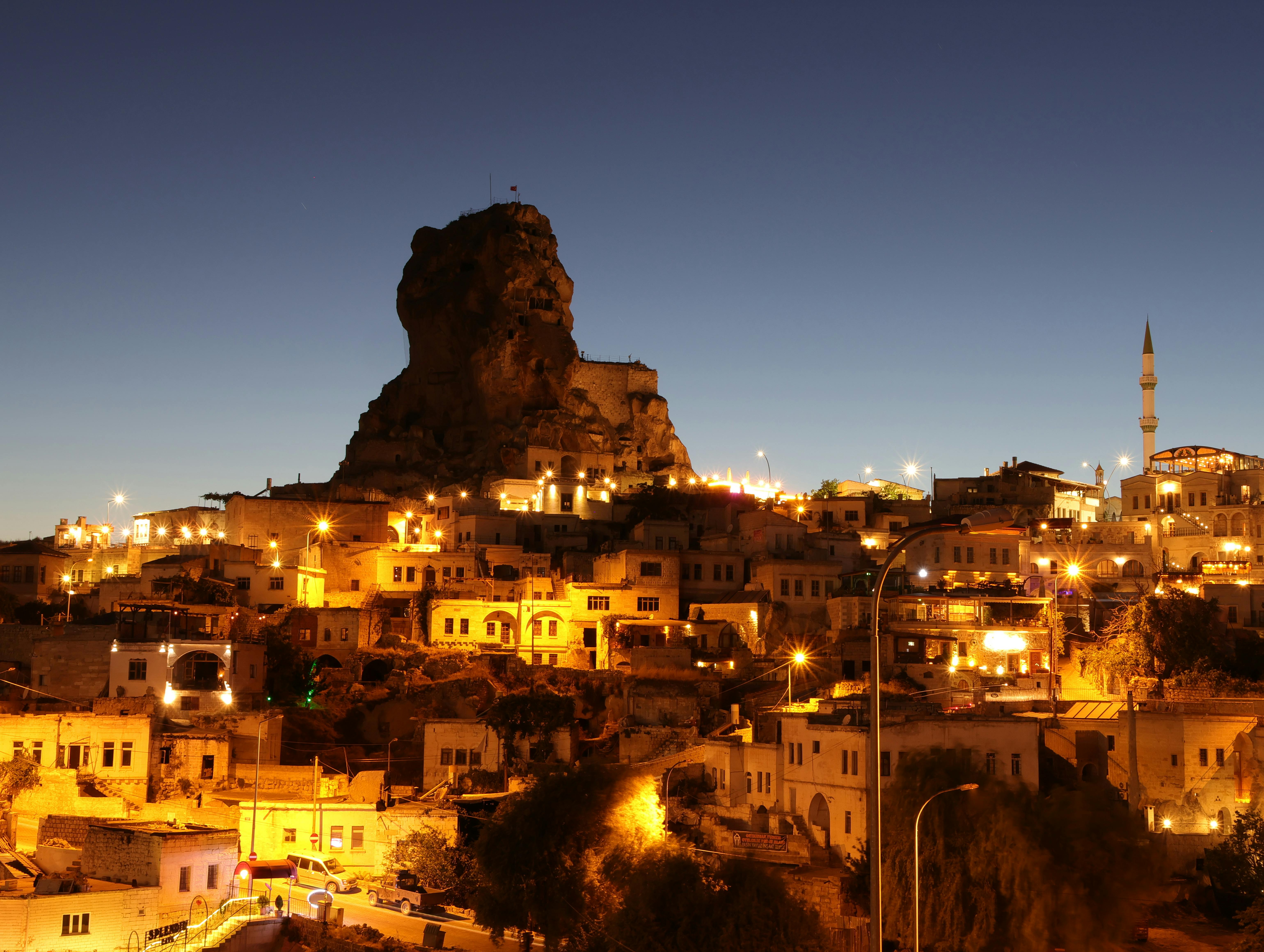 Night View of Uchisar Castle in Nevşehir, Turkey · Free Stock Photo