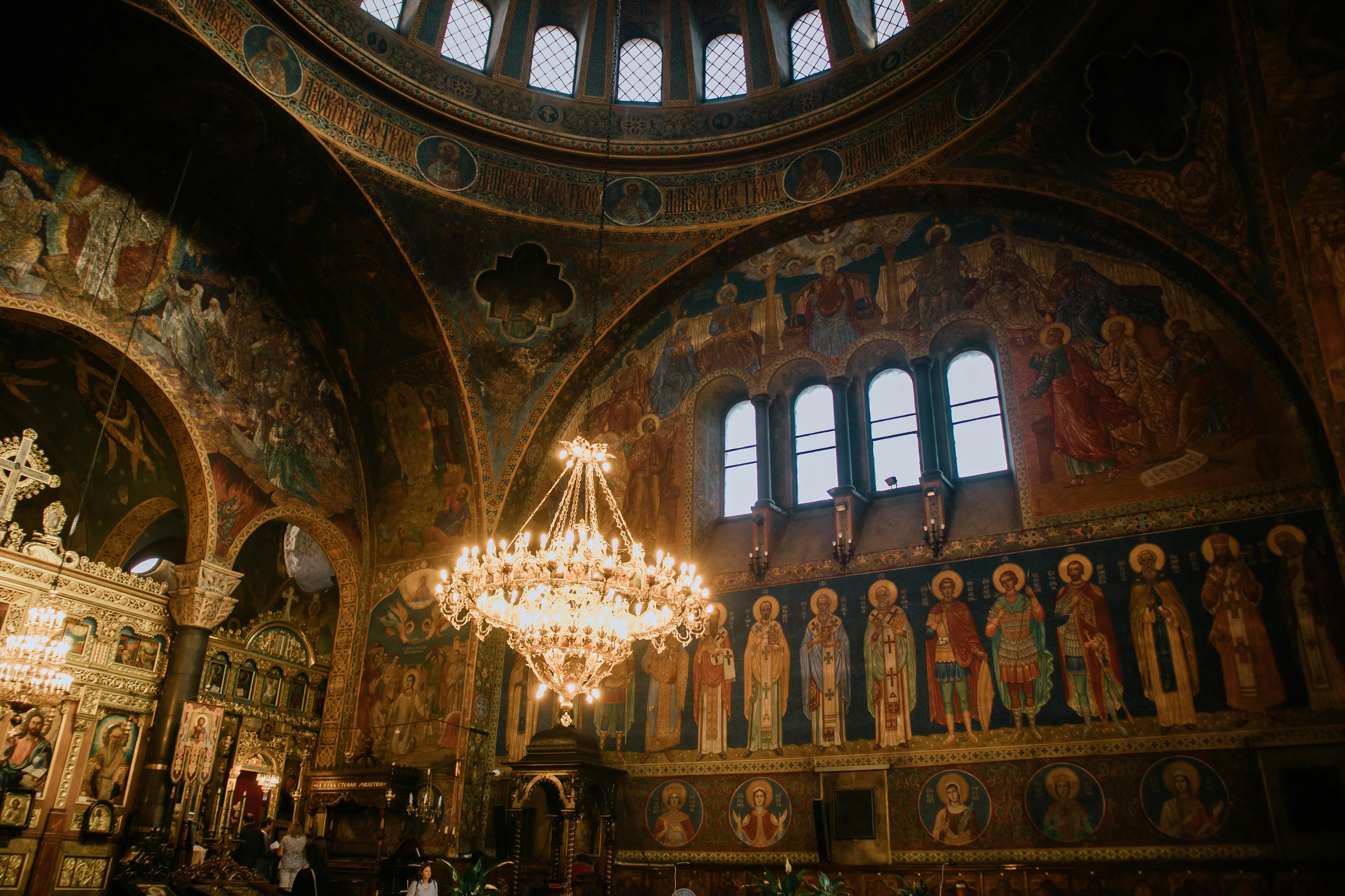 Ornate Byzantine Church Interior with Murals · Free Stock Photo