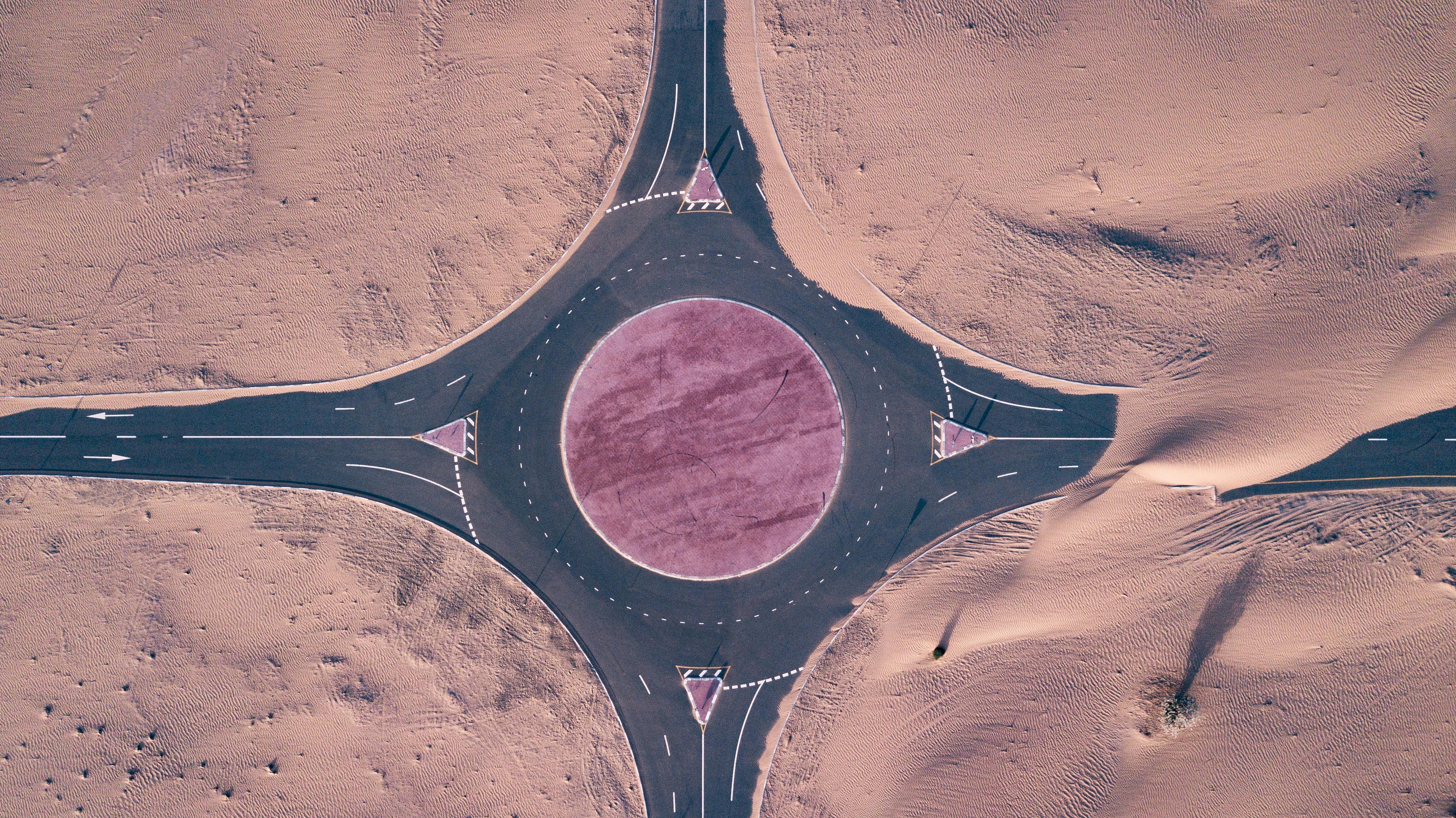 Aerial View of Desert Roundabout in Sand Dunes · Free Stock Photo