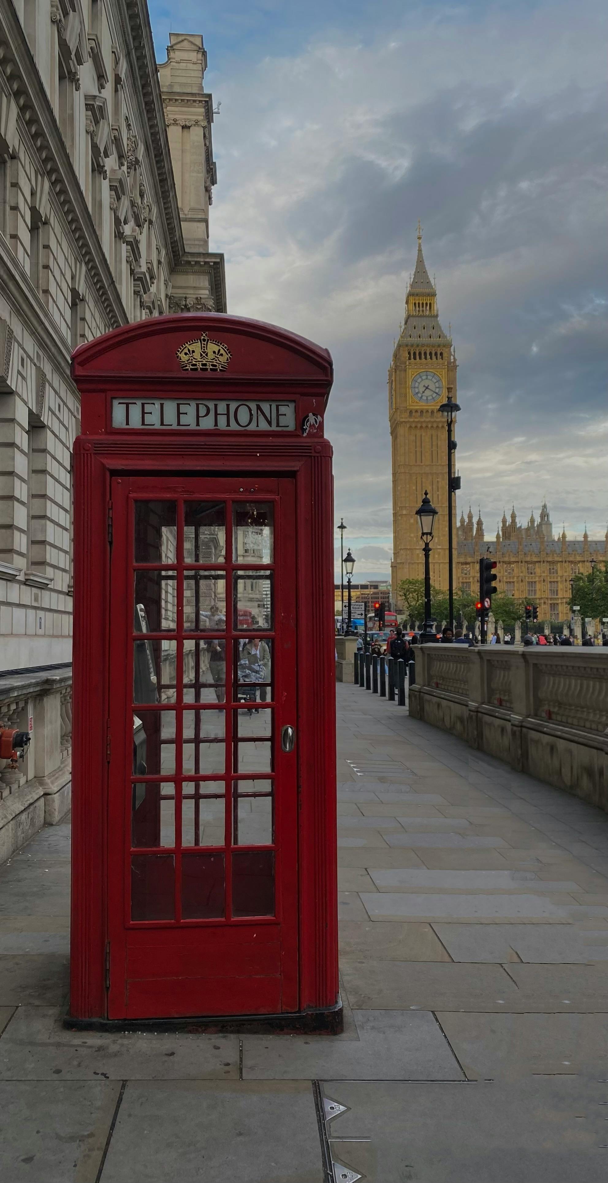 Iconic London Red Phone Booth with Big Ben · Free Stock Photo