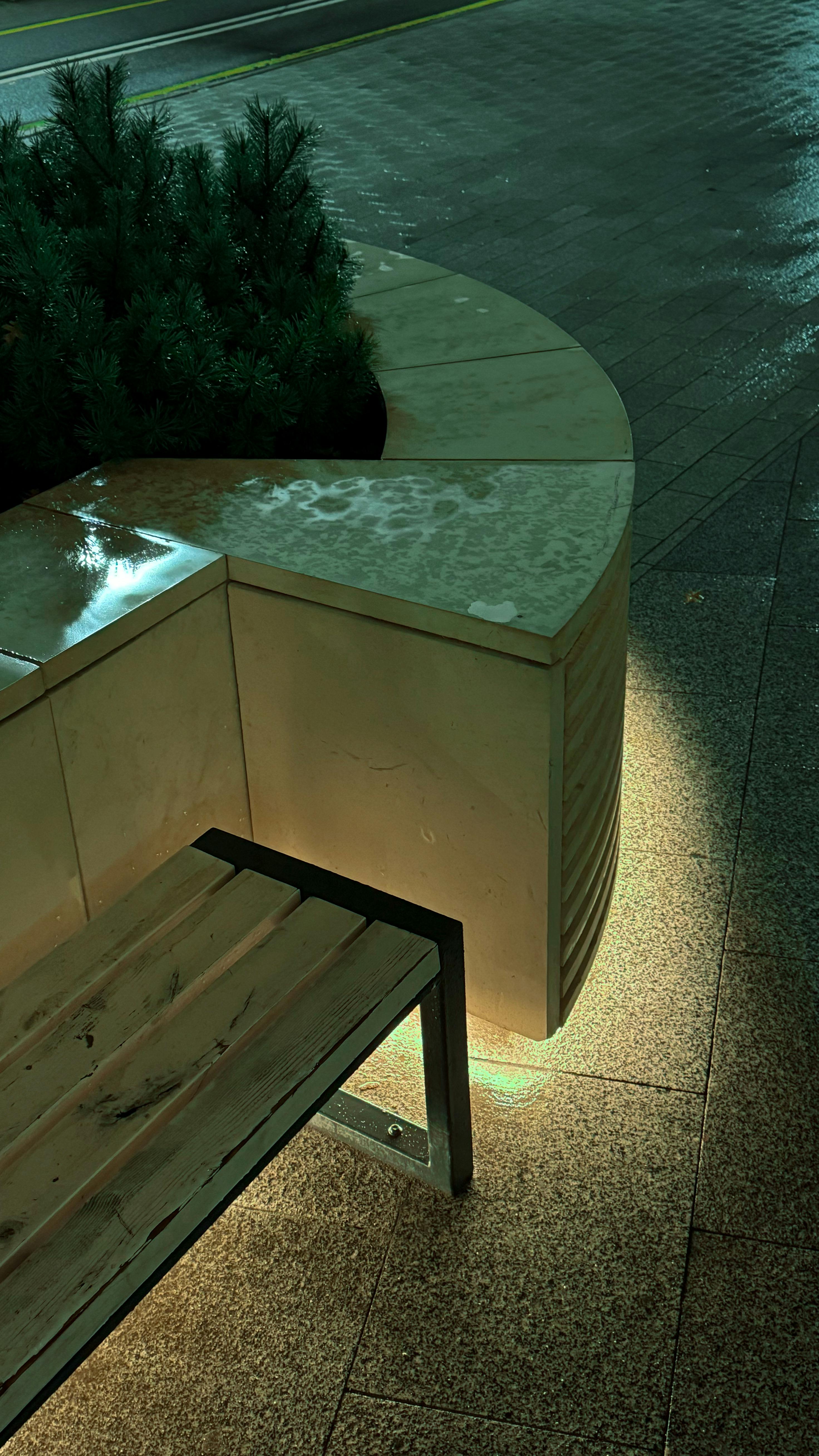 Moody Nighttime Urban Bench and Pathway Scene · Free Stock Photo