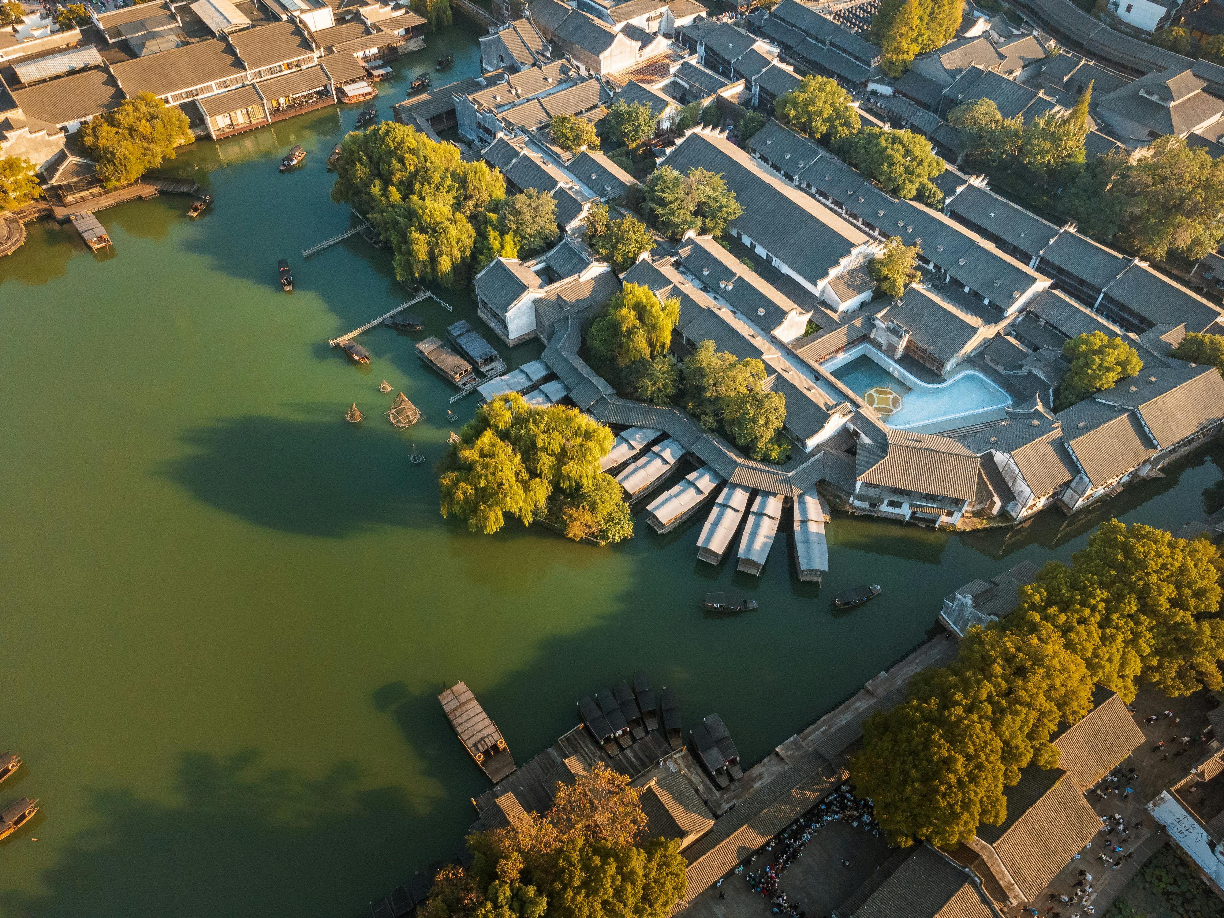 Aerial View of Jia Xing Shi Canal and Architecture · Free Stock Photo