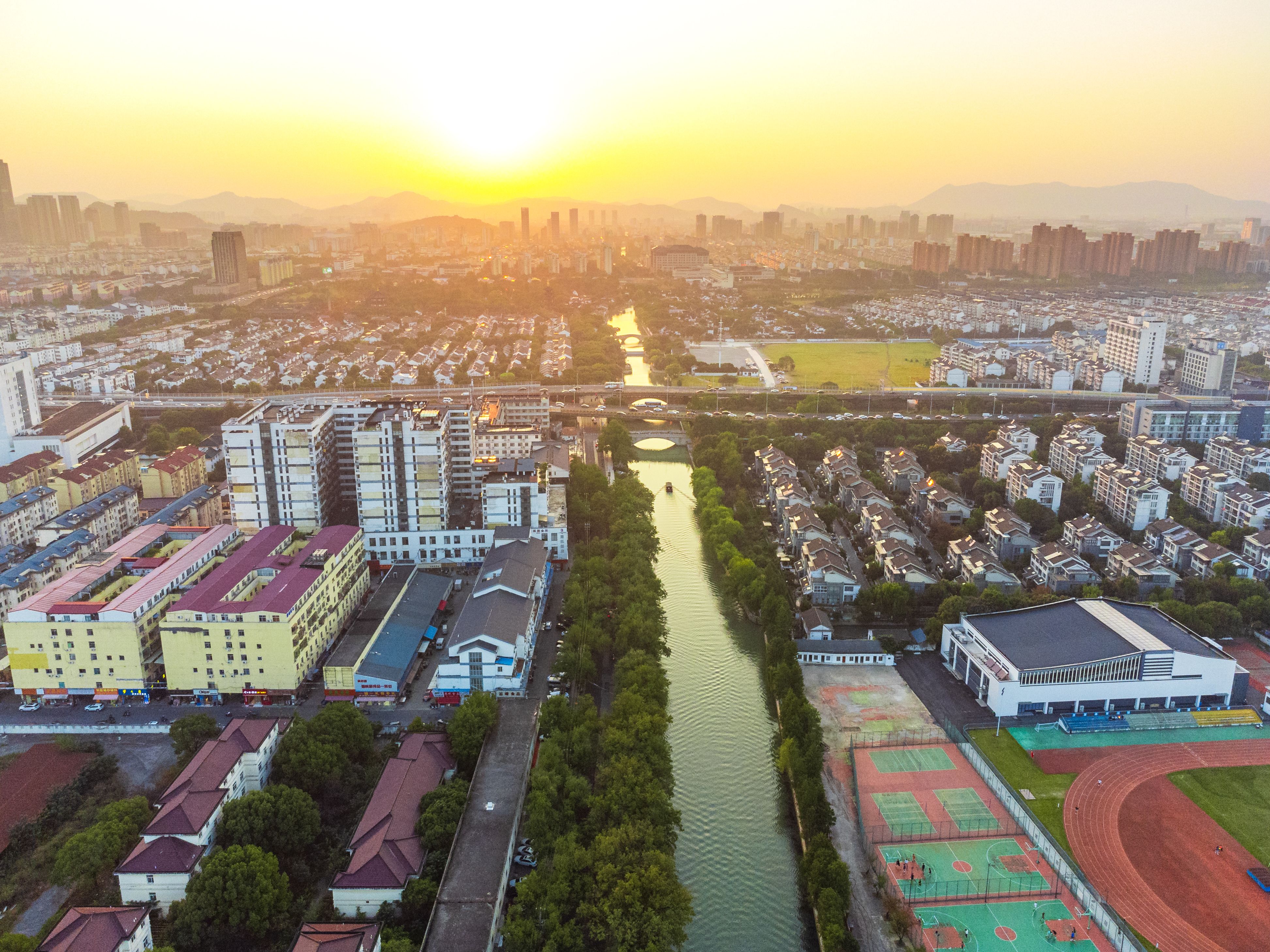 Aerial View of Suzhou at Sunset · Free Stock Photo