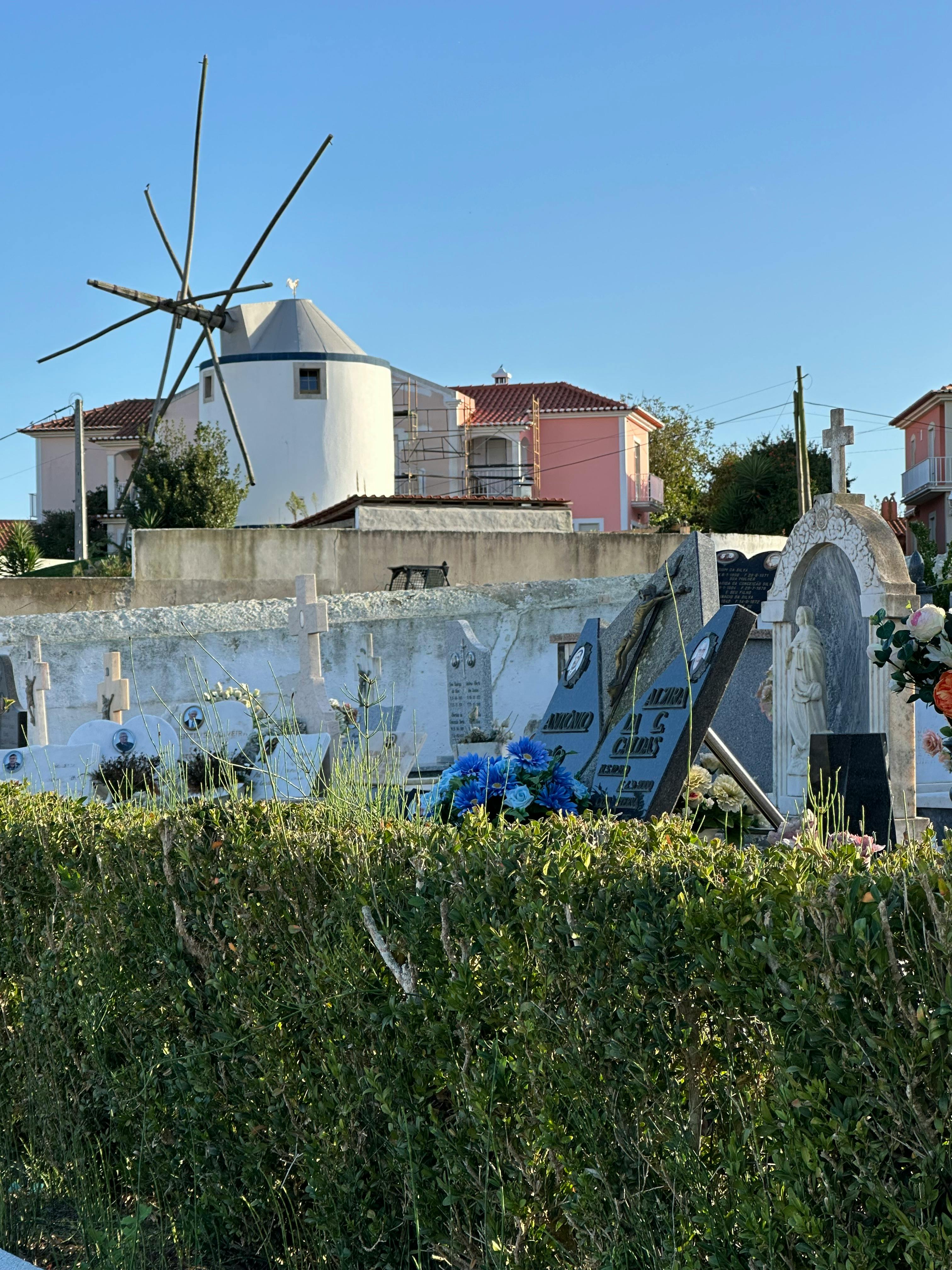 Windmill and Cemetery Scene in Lourinhã · Free Stock Photo