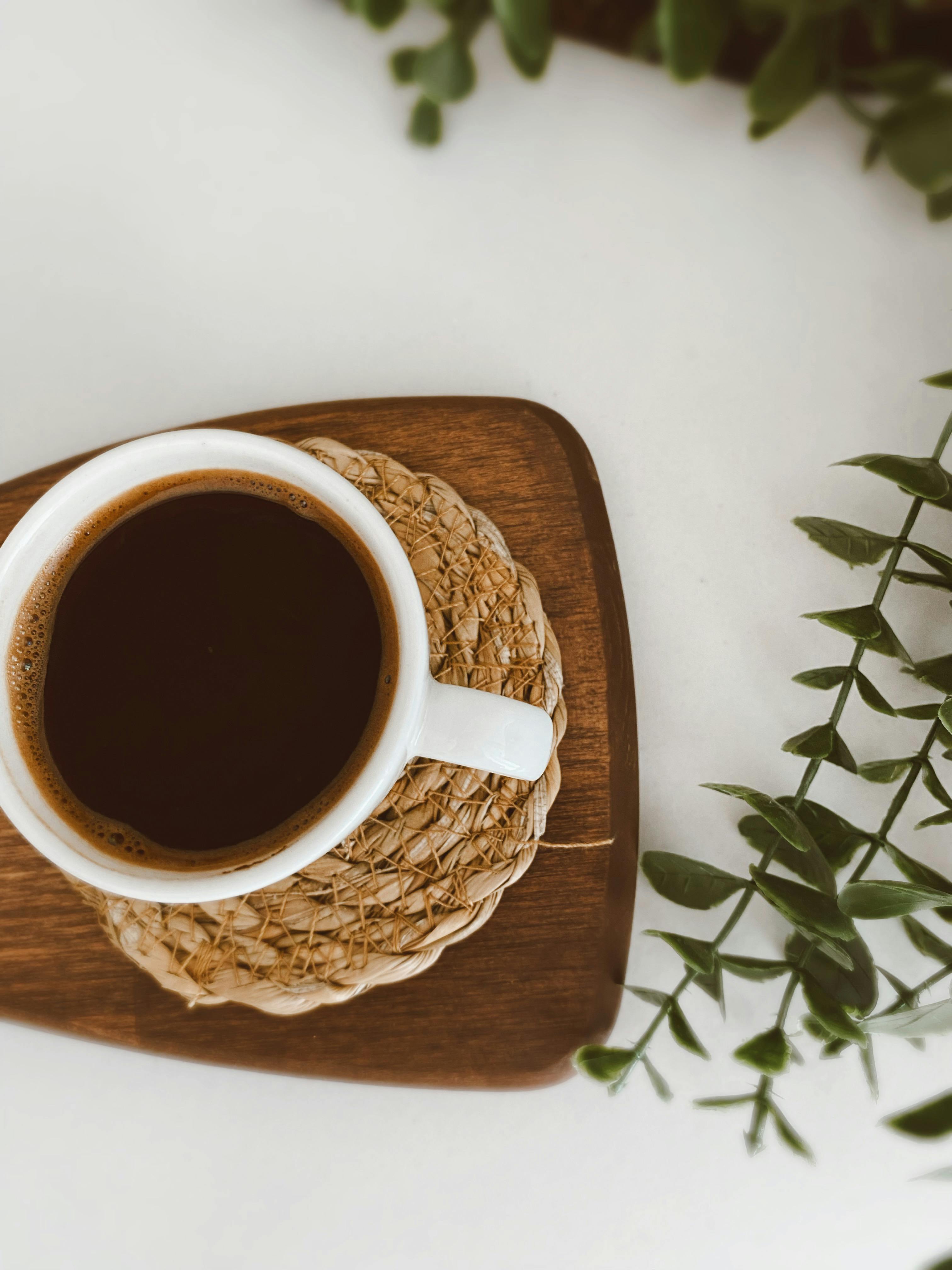 Rustic Coffee Cup on Wooden Tray with Leaves · Free Stock Photo