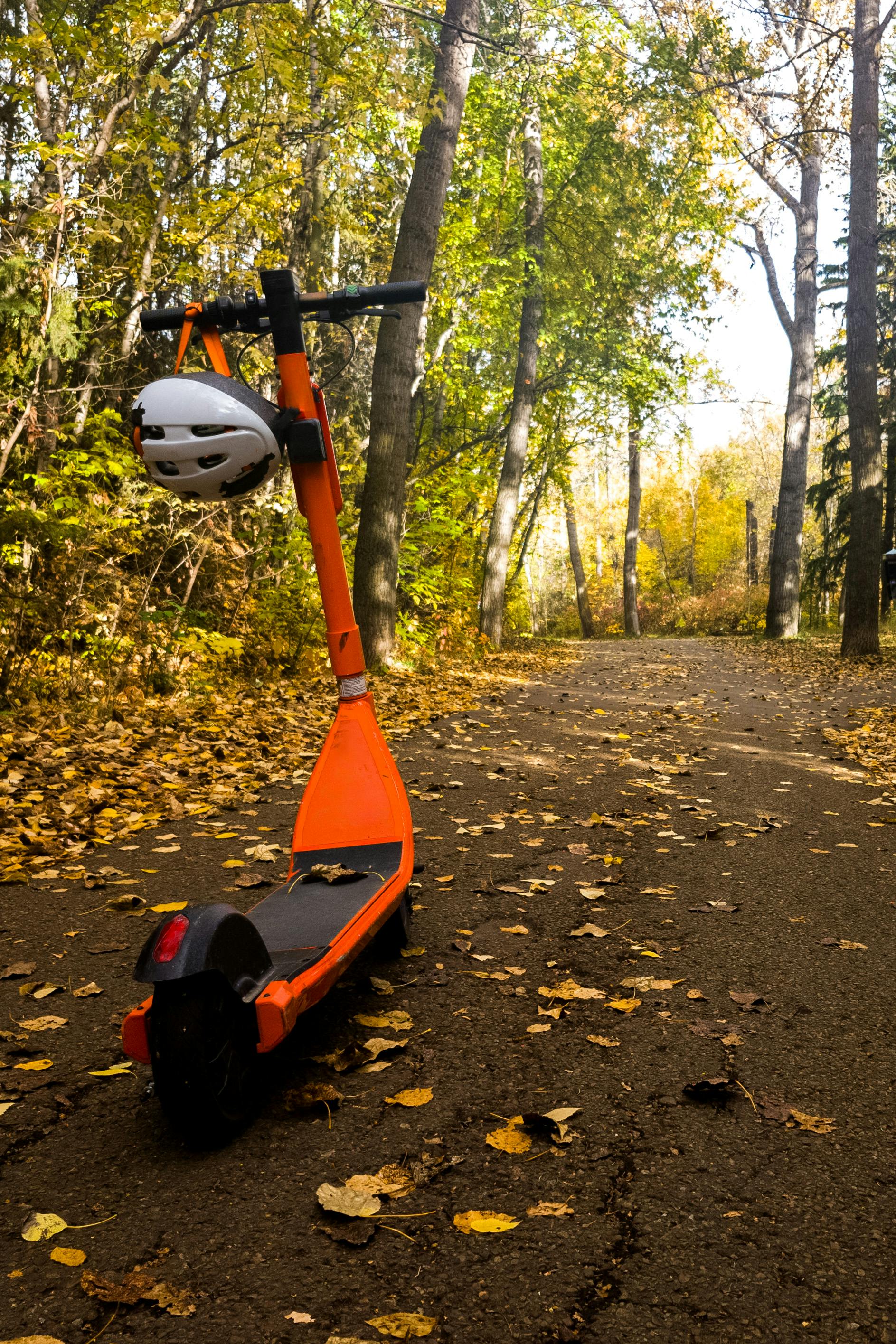 Autumn Pathway with Parked Electric Scooter · Free Stock Photo