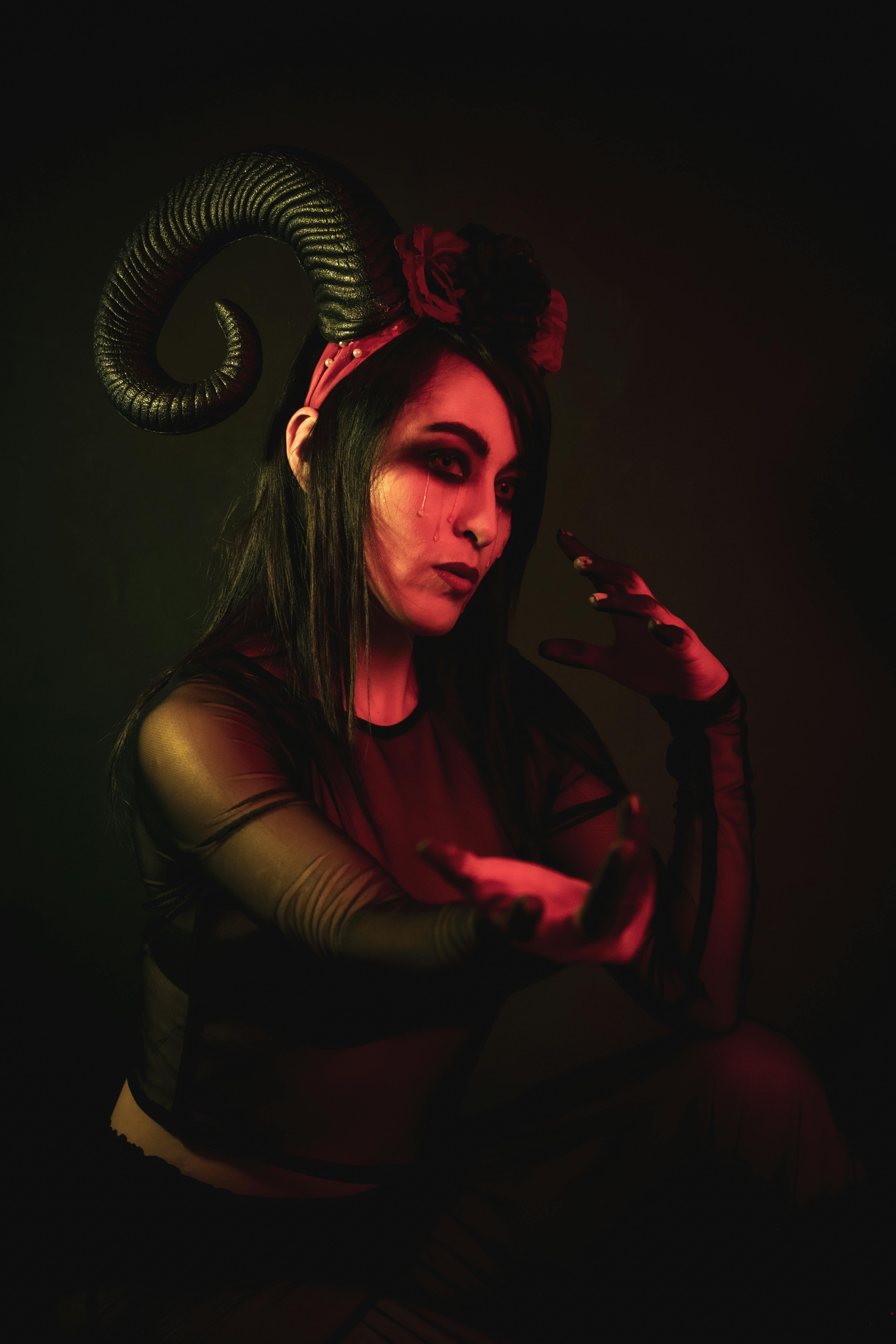 Dramatic Gothic Portrait with Dark Horns · Free Stock Photo