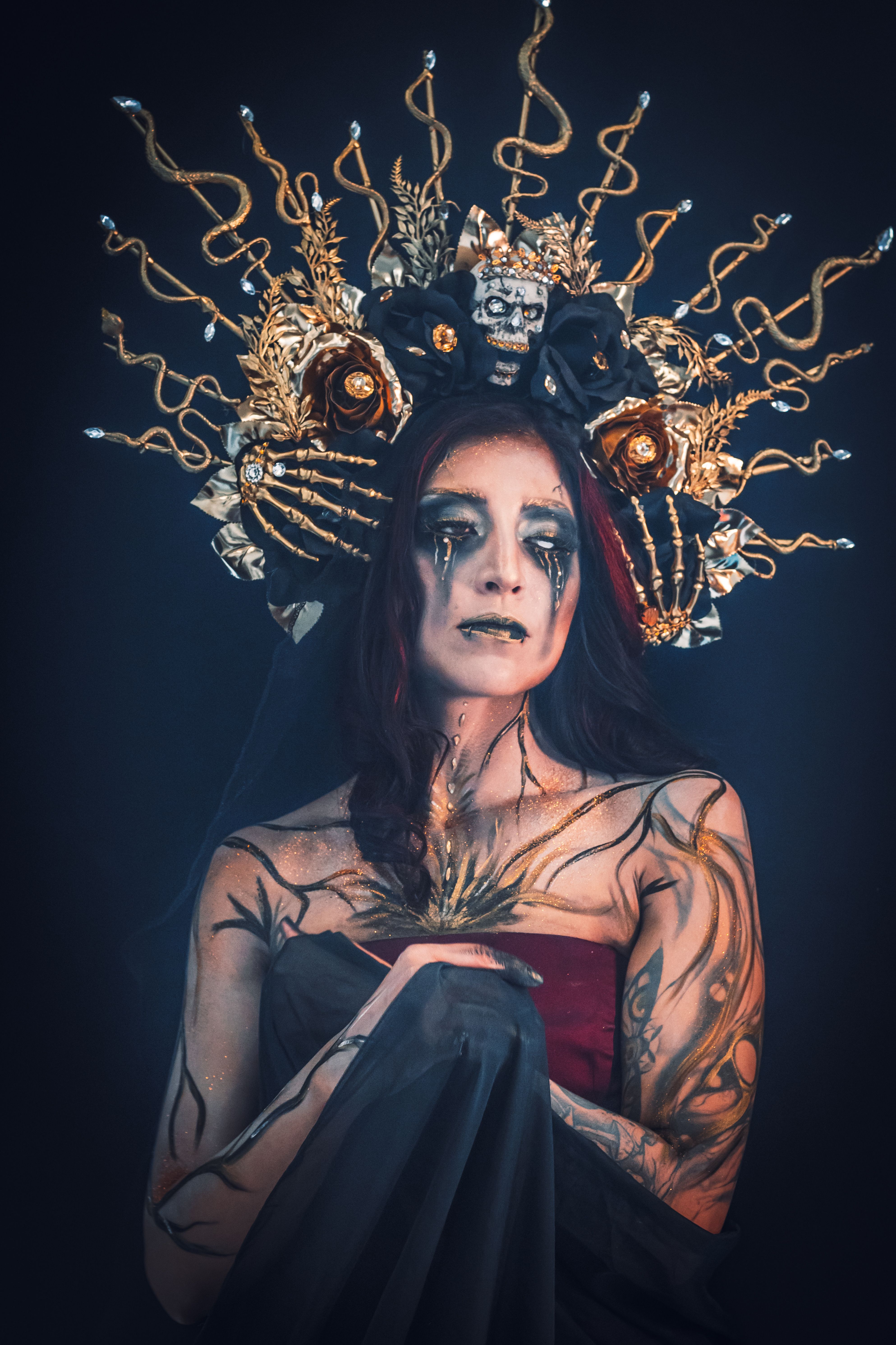 Dramatic Halloween Portrait with Ornate Headdress · Free Stock Photo