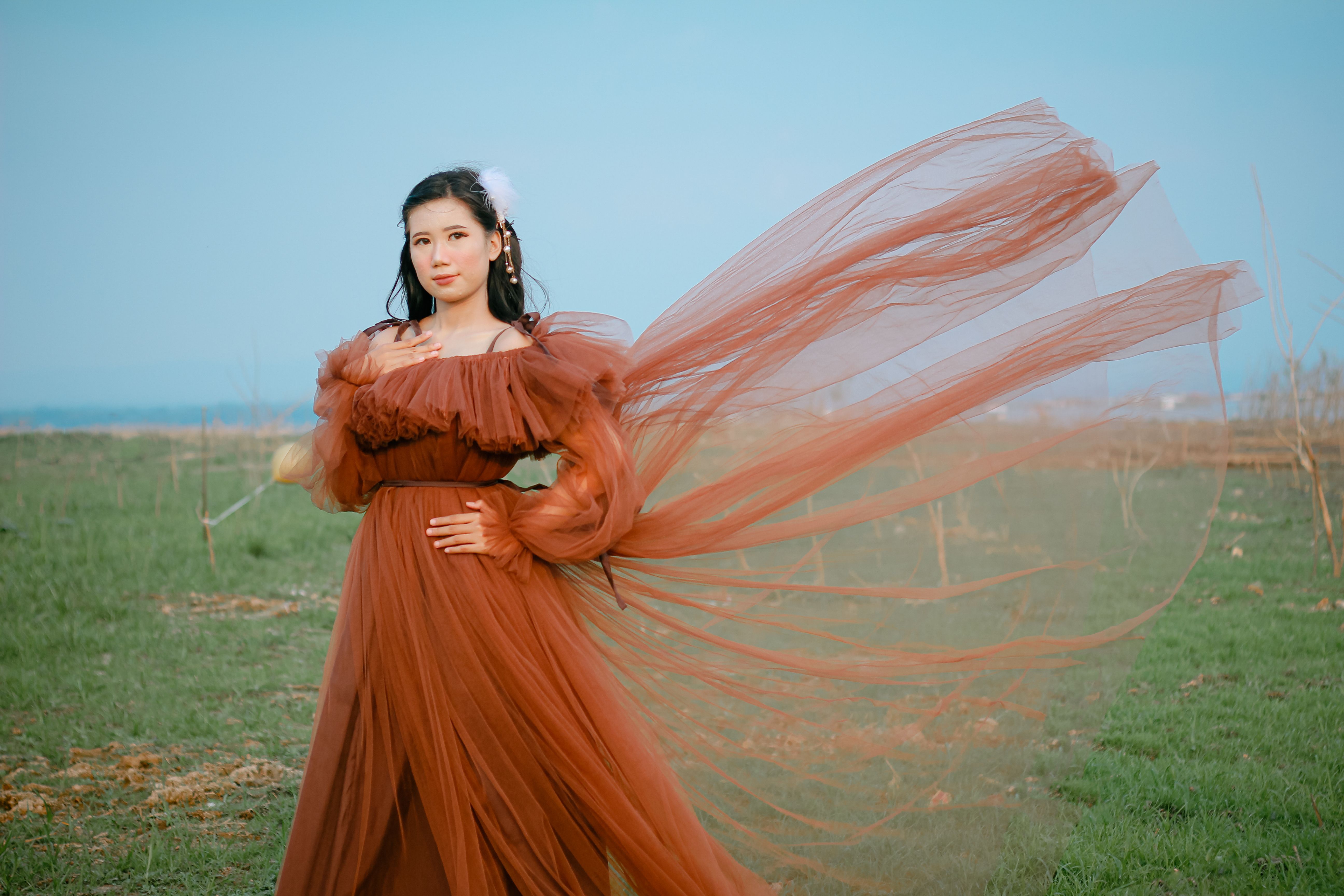 Elegant Woman in Flowing Gown Outdoors · Free Stock Photo
