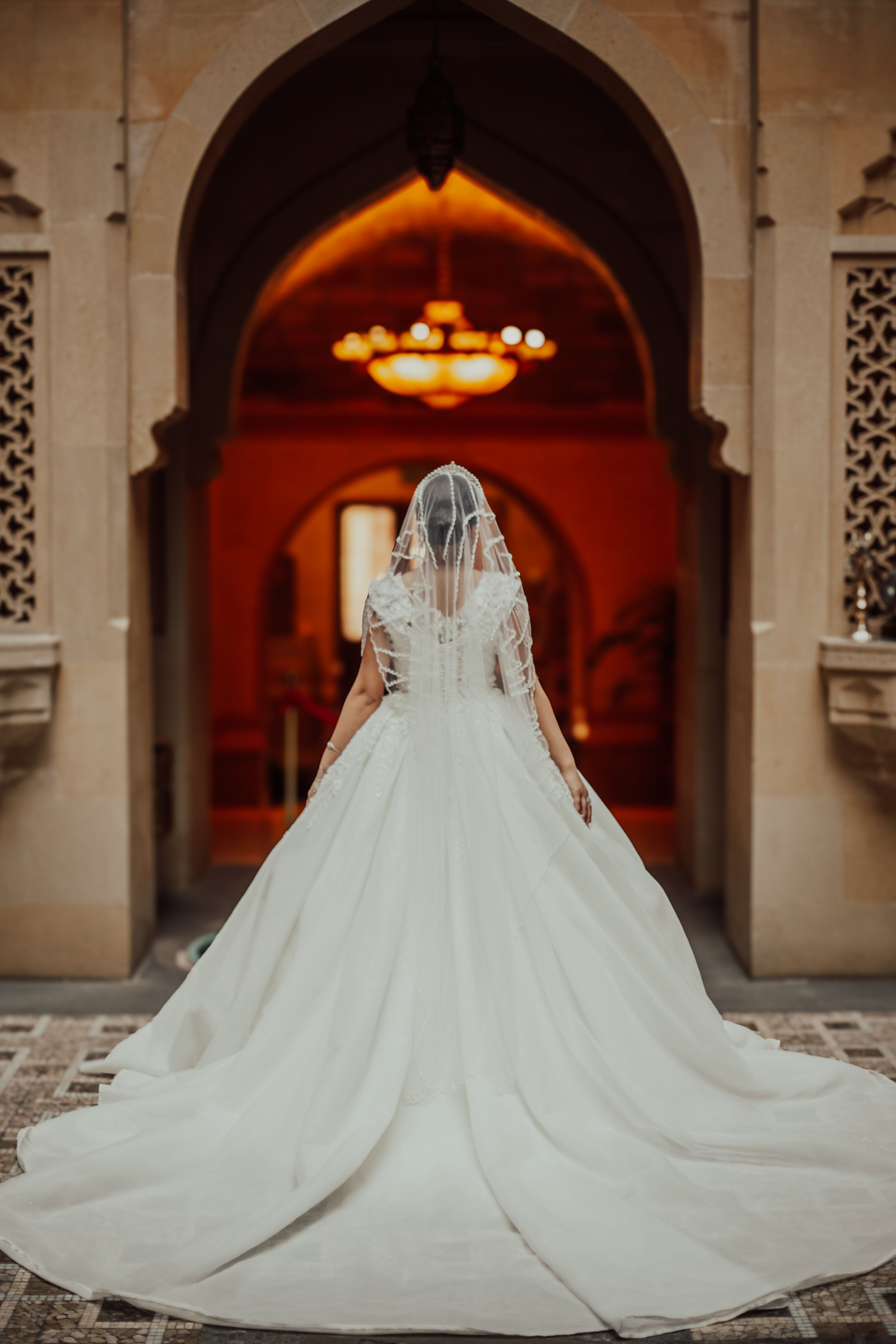 Elegant Bride in Ornate Architectural Setting · Free Stock Photo