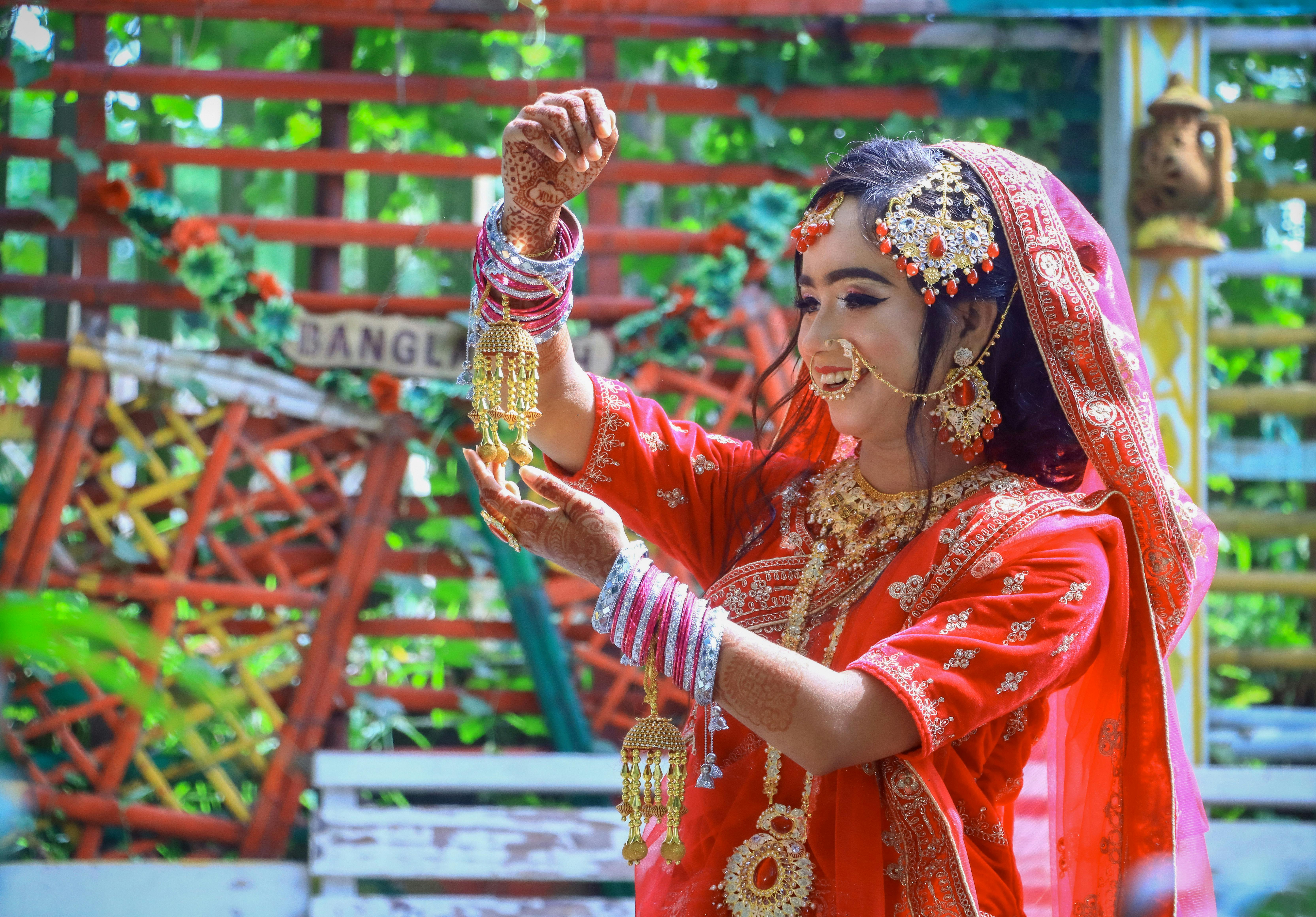 Beautiful Bangladeshi Bride in Red Saree · Free Stock Photo